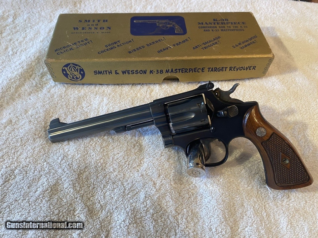S&W K38 Masterpiece Pre 14 in Gold box, excellent