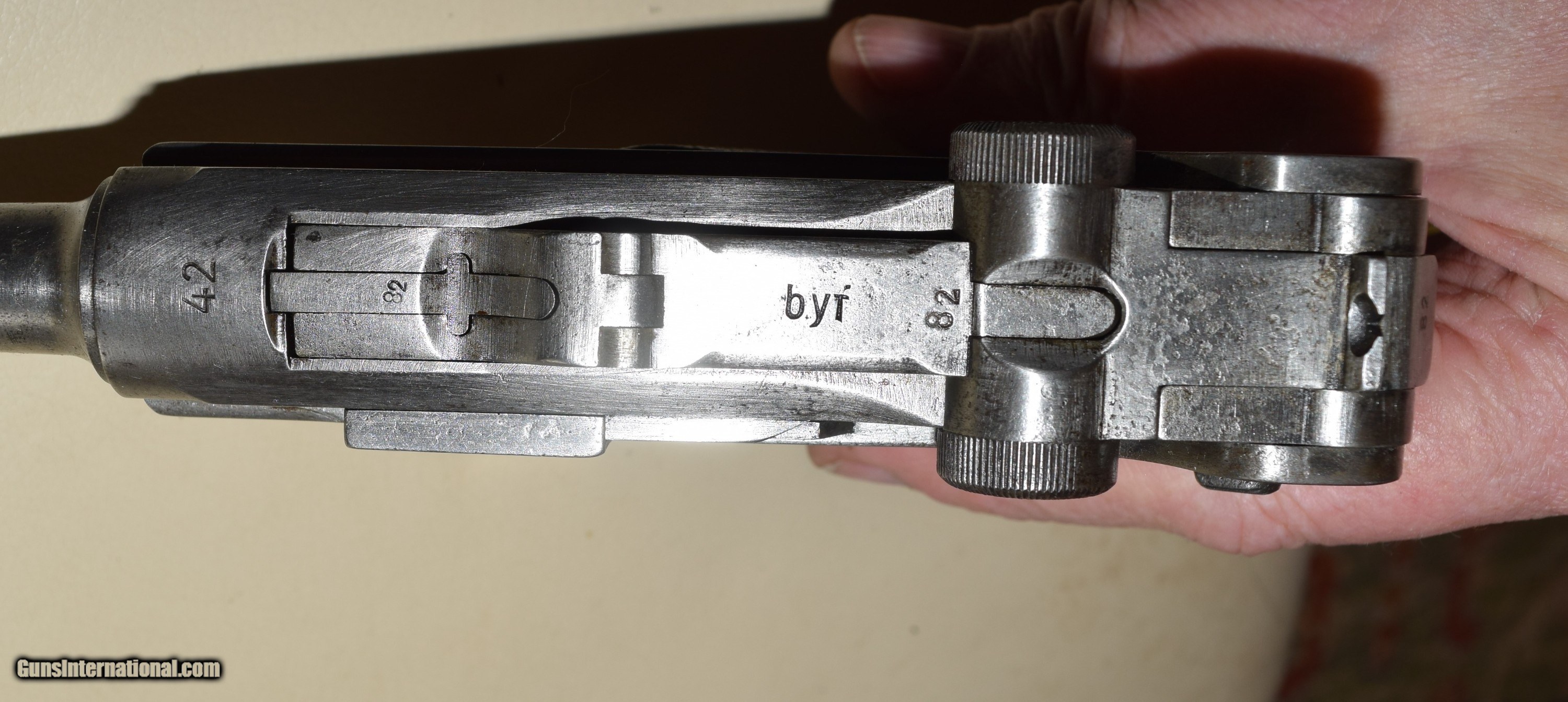 WW II German Luger. Mauser, P.o8 Matching numbers and correct magazine ...