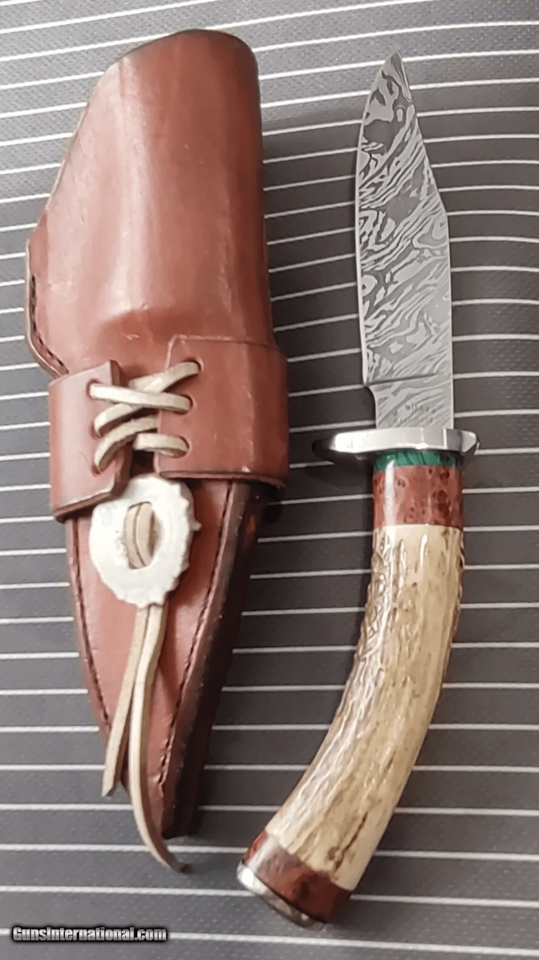 Mike Miller, Custom stag handled Damascus hunter for sale