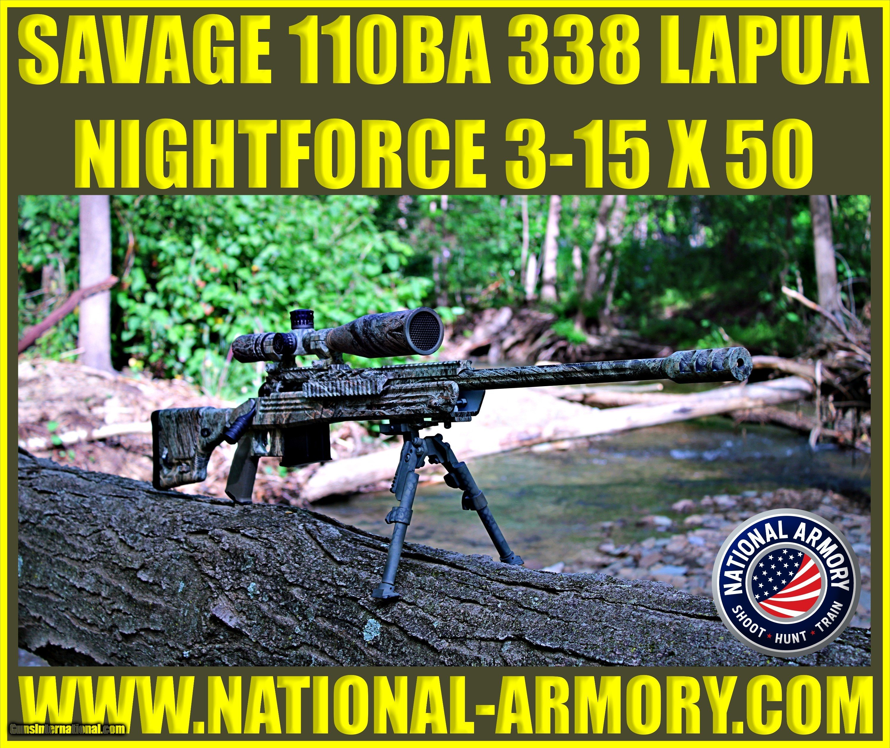 SAVAGE 110BA .338 LAPUA 26" BARREL NIGHTFORCE 3-15 X 50 CAMO
