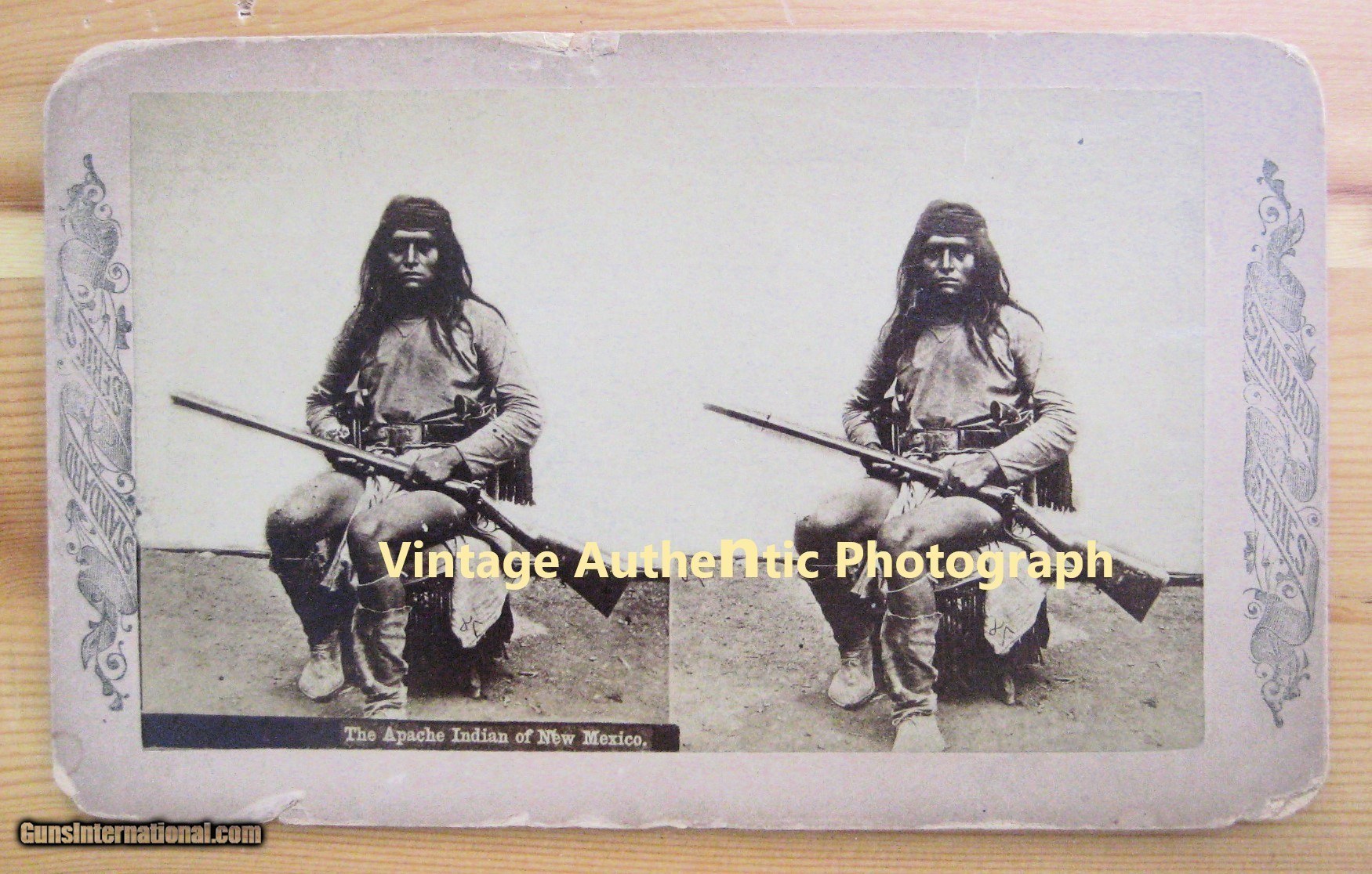 Vintage Native American Stereo View, Apache Warrior with Rifle for sale