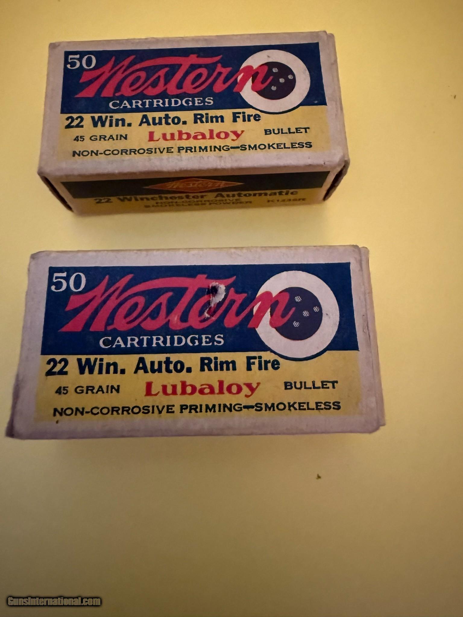 Western 22 WIn Auto Rim Fire Vintage Ammo 50 Cartridges Full Box