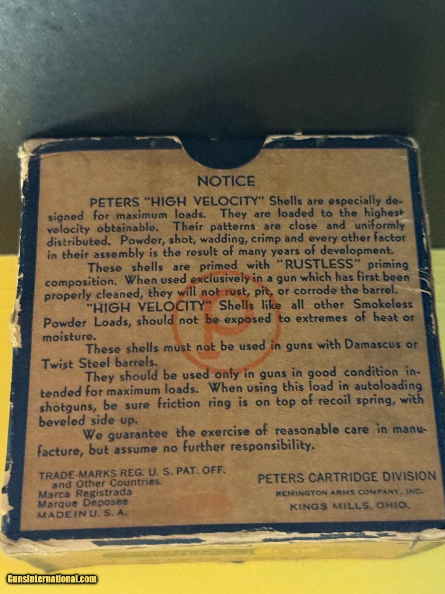Peters High Velocity 16 Gauge Vintage Ammo for sale