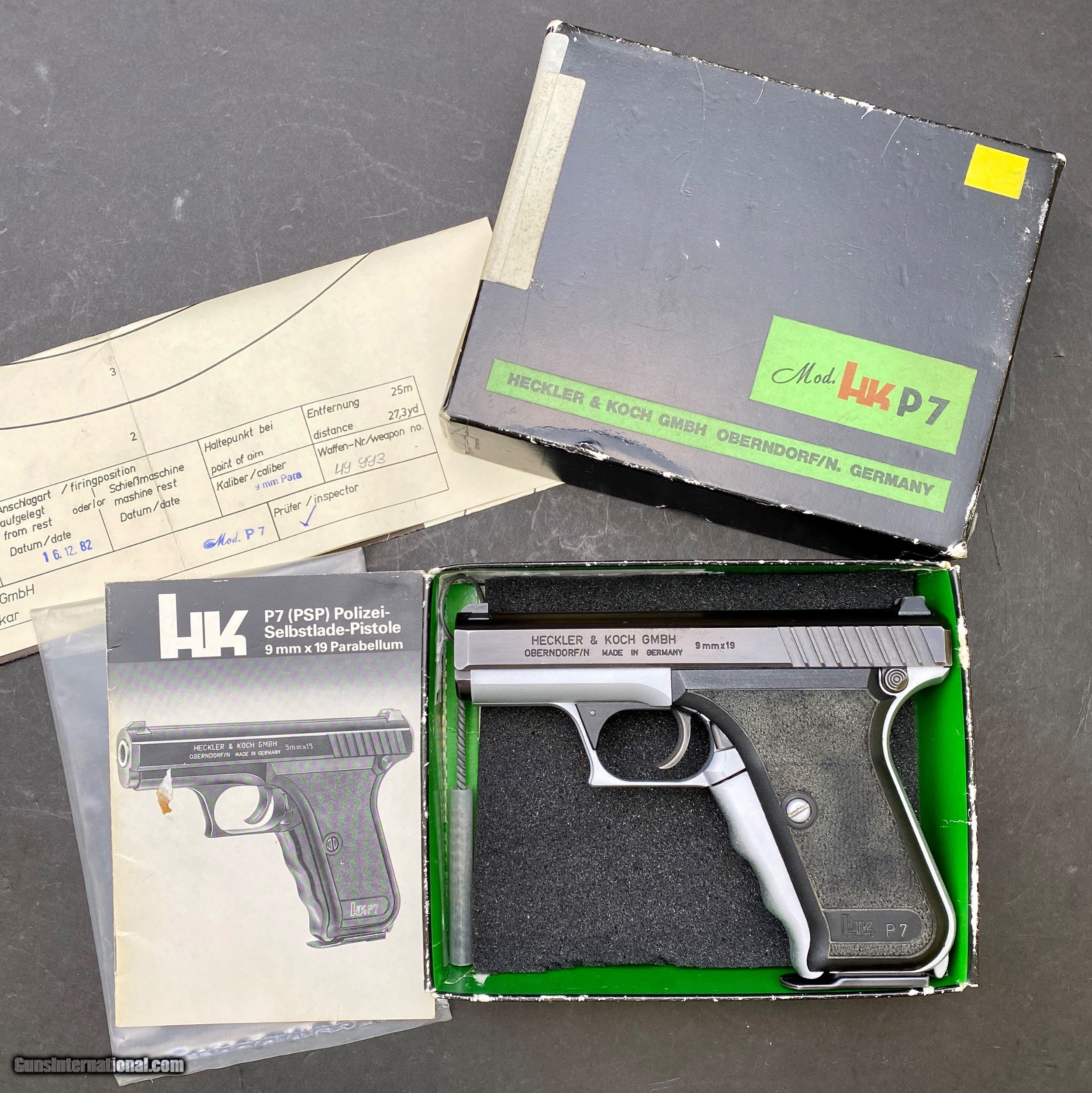 RARE HECKLER & KOCH P7 NICKEL/BLUE PISTOL - EXCELLENT IN ORIGINAL BOX