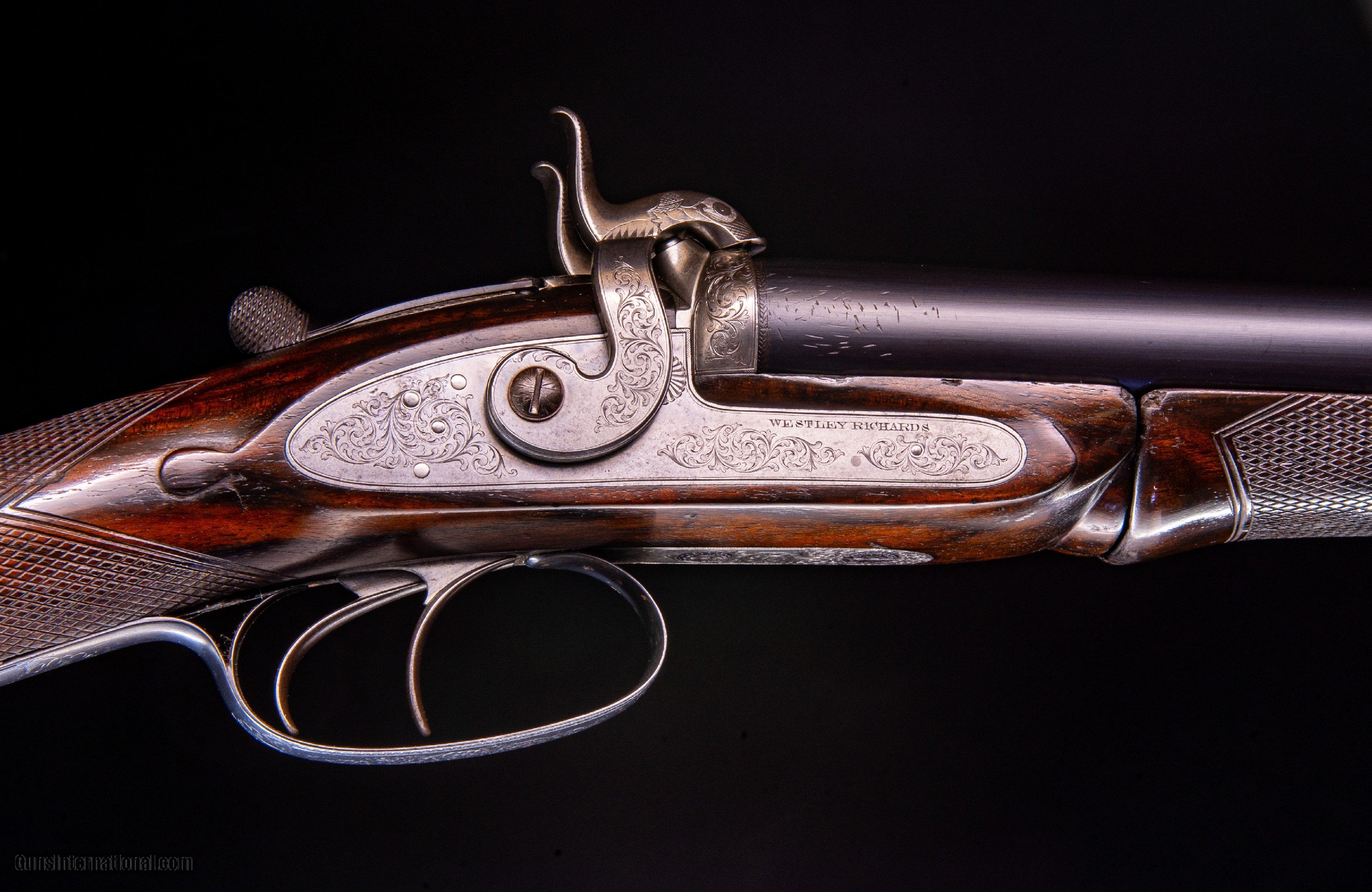 Westley Richards bar in wood high grade hammer double from 1871 ~ Left ...