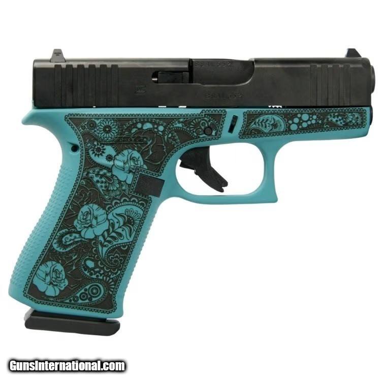 Glock G43X Tiffany Blue Custom Engraved 9mm 3.41" GLUX4350201GRFP for sale