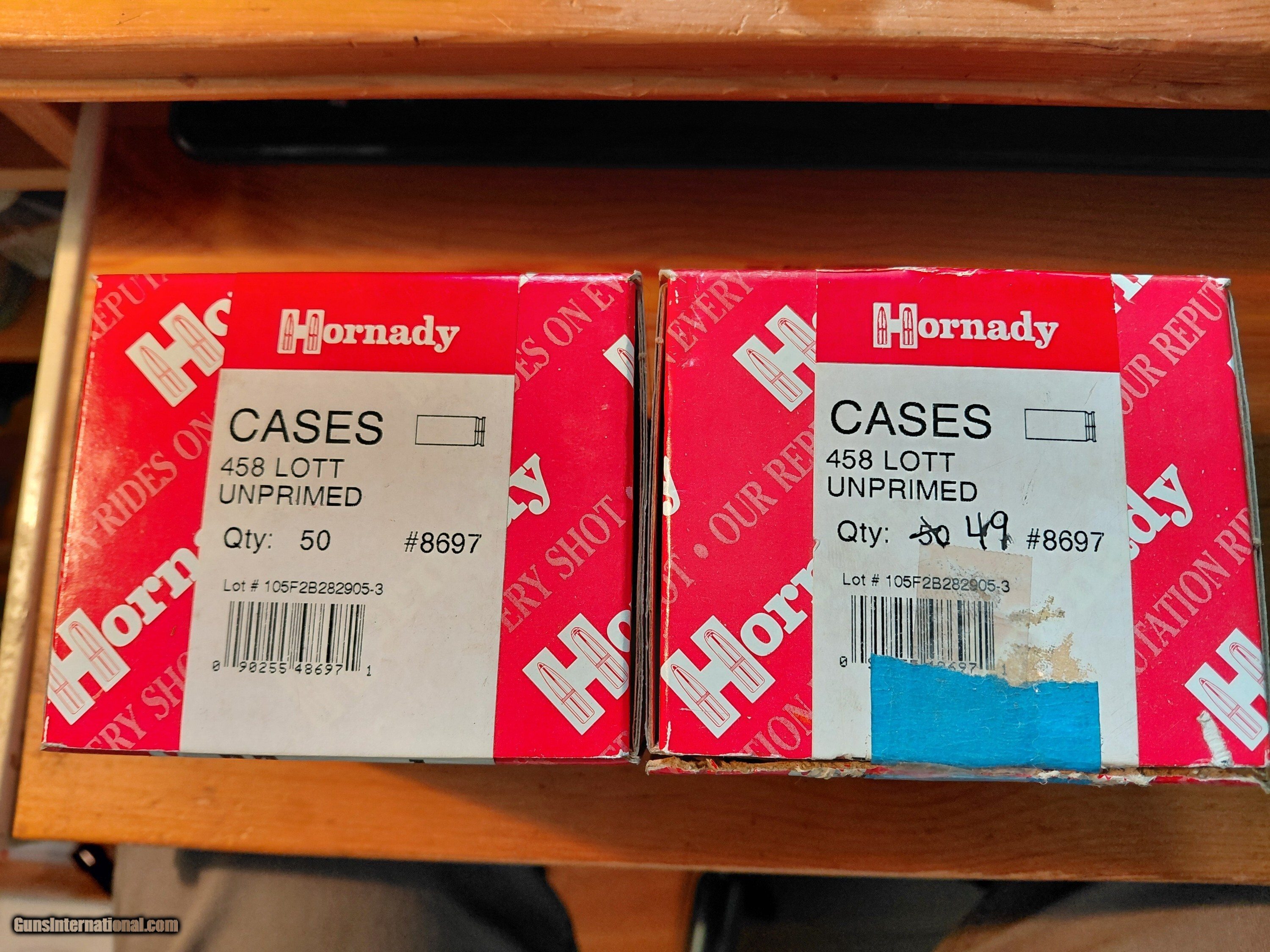 2 BOXES HORNADY 458 LOTT UNPRIMED BRASS for sale