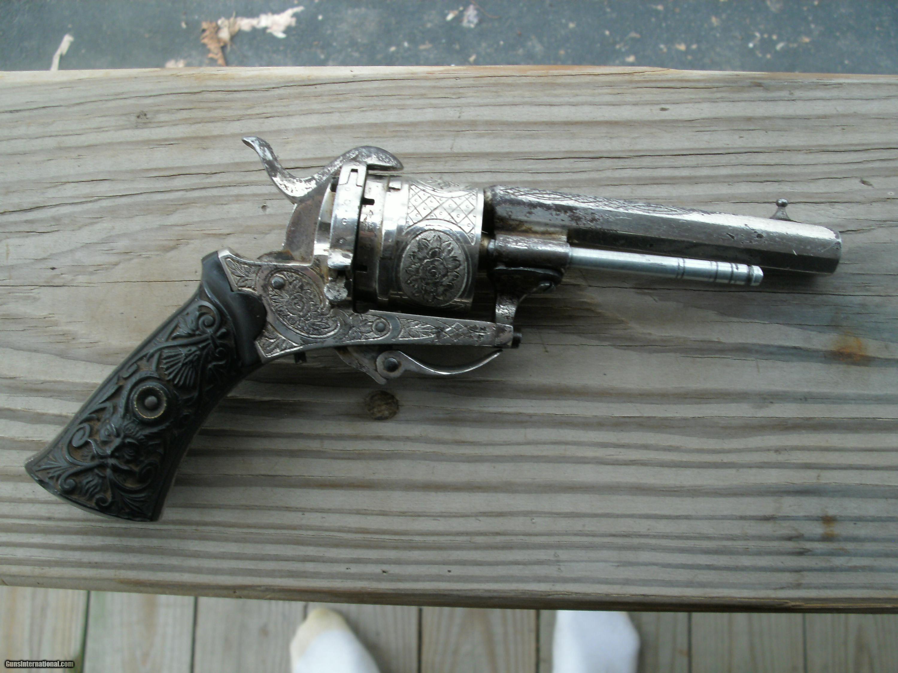 Pinfire Revolver 7mm Engraved Nickle Plated