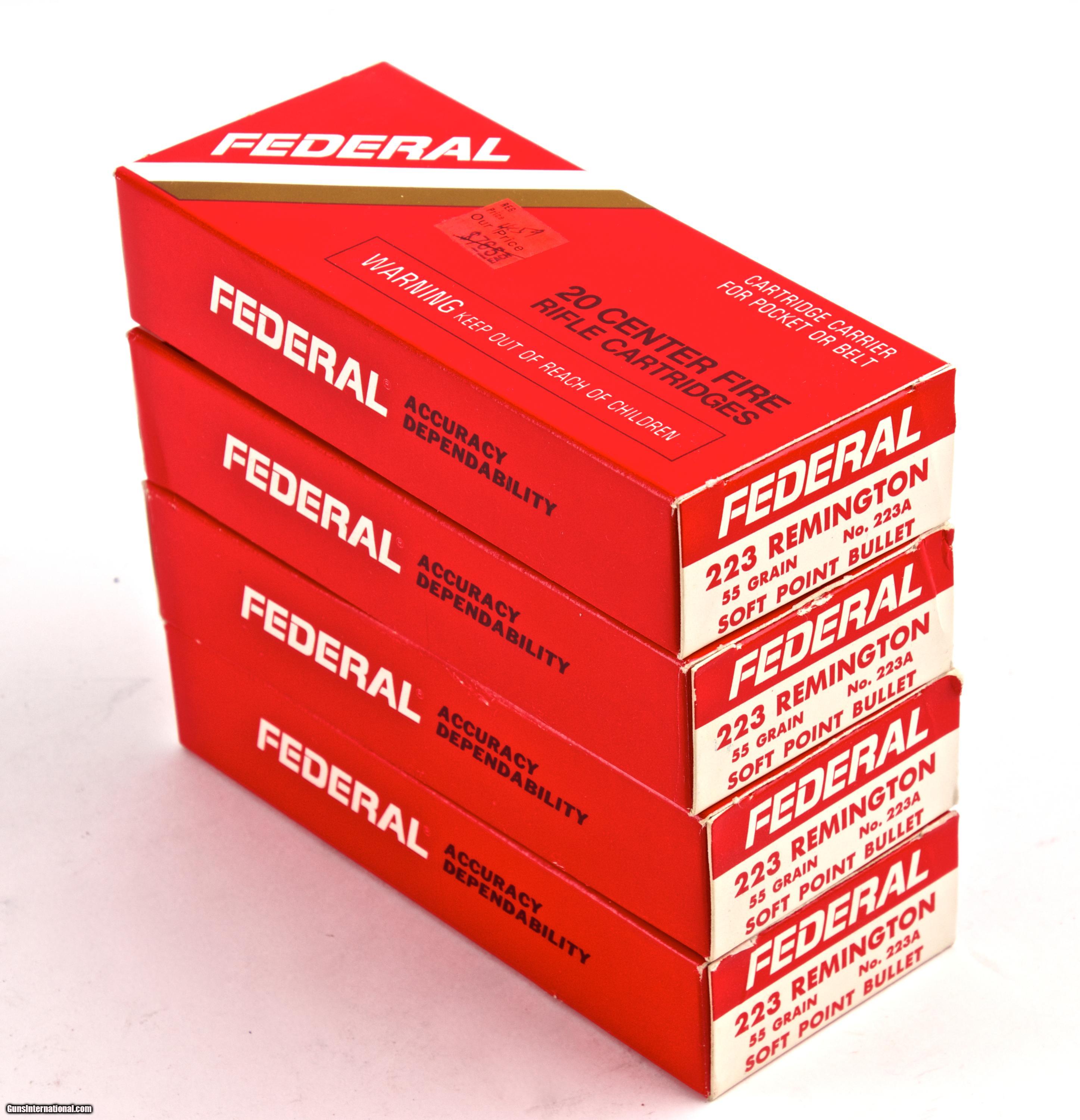 FEDERAL .223 REMINGTON 55 GRAIN SOFT POINT AMMO ; 4 BOXES OF 20