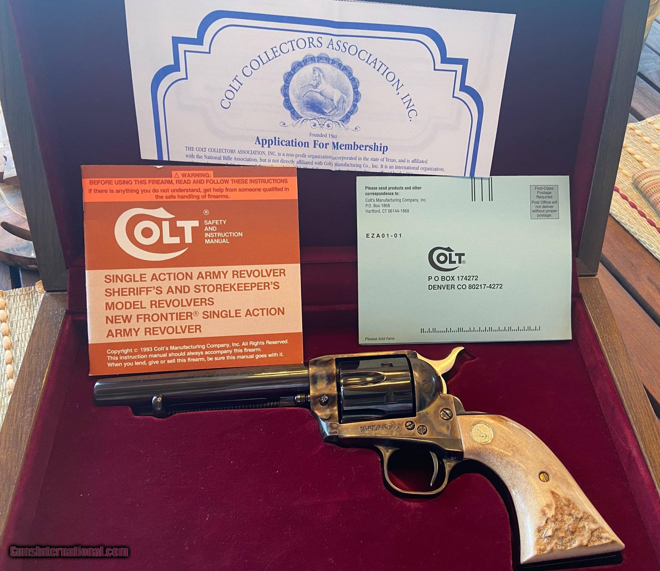 COLT SAA 5 1/2" 45 LC -- SAMBAR STAG GRIPS IN PRESENTATION COLT CASE ...