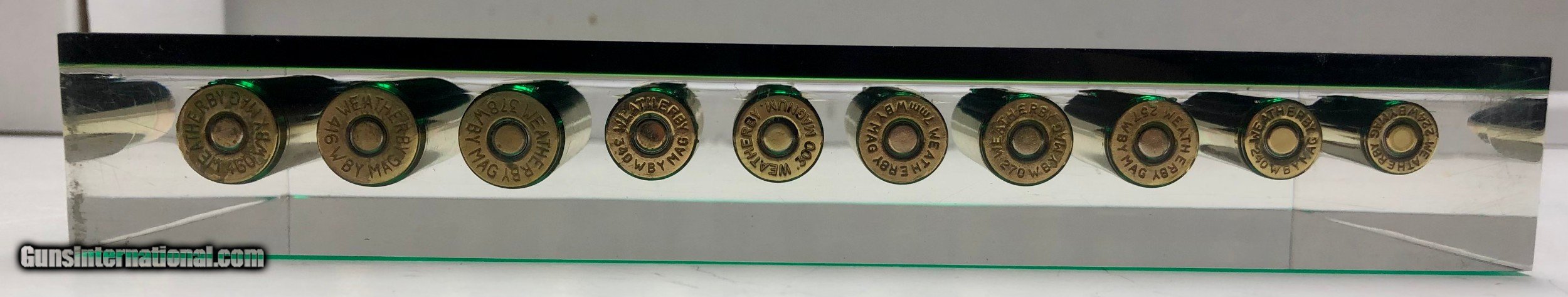 Vintage 50th Anniversary Weatherby Lucite Ammo Display GREEN Very Rare
