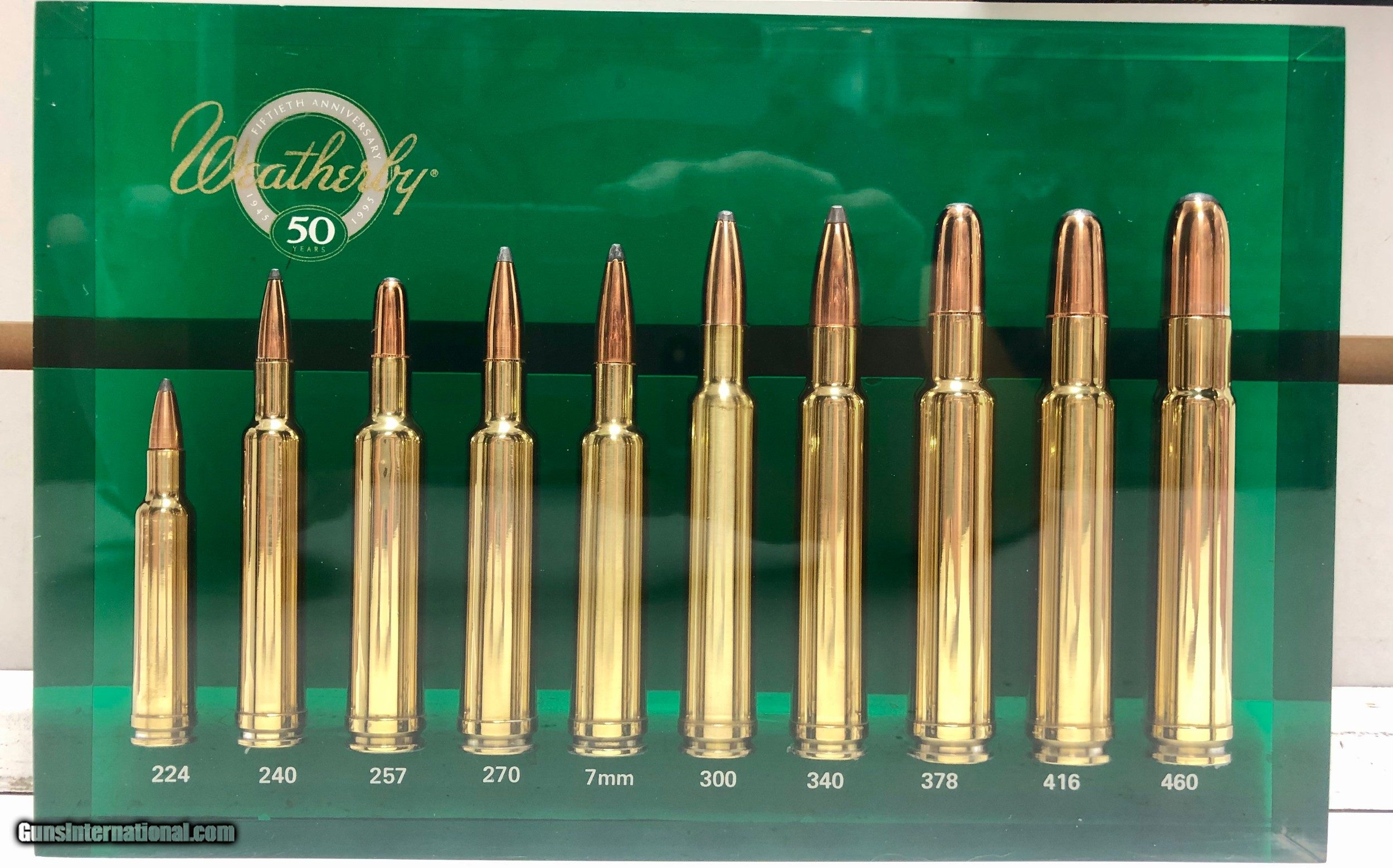 Vintage 50th Anniversary Weatherby Lucite Ammo Display GREEN Very Rare
