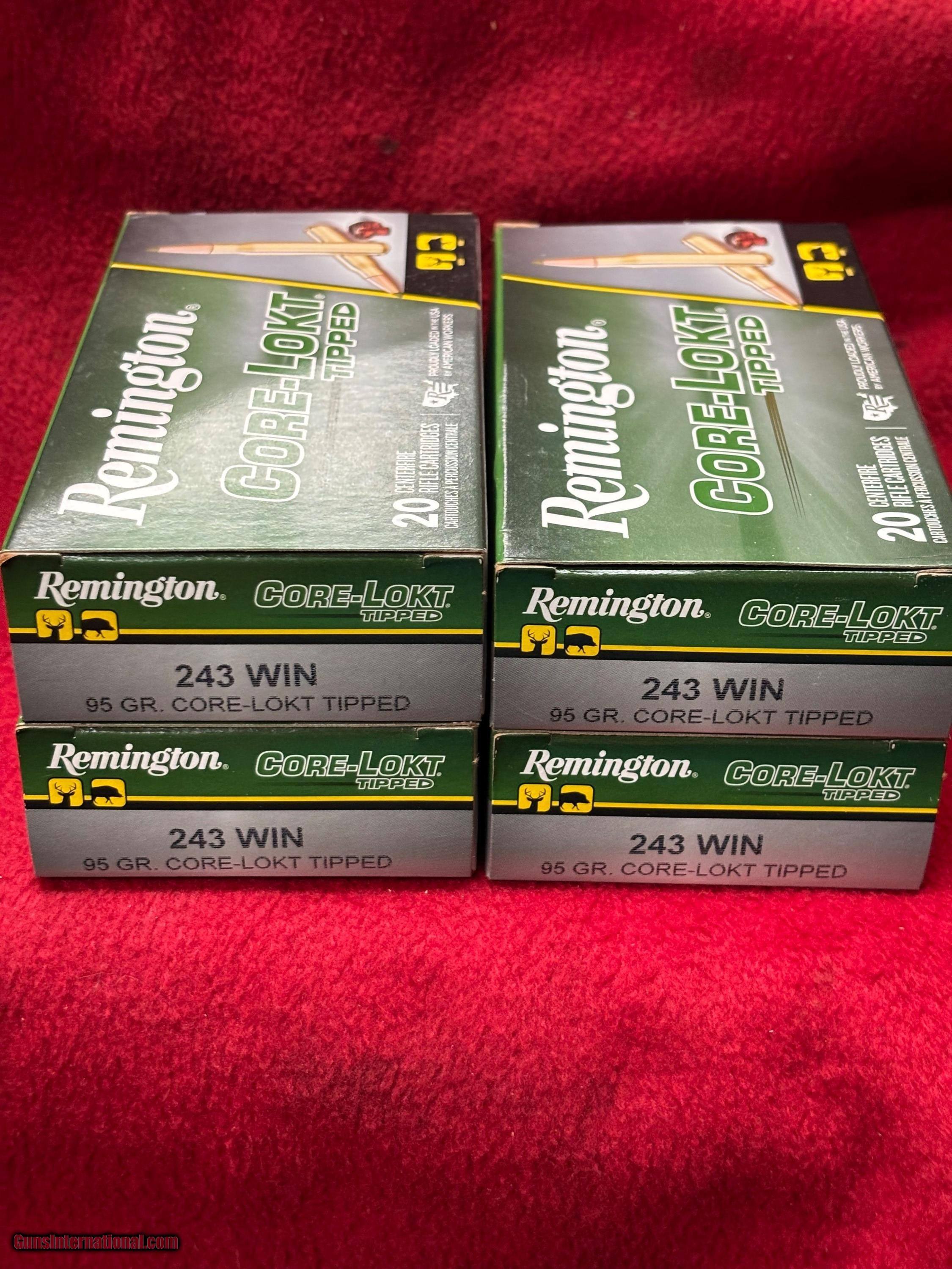 Remington 243 Winchester 95 gr. Core-Lokt Tipped....80 rounds for sale