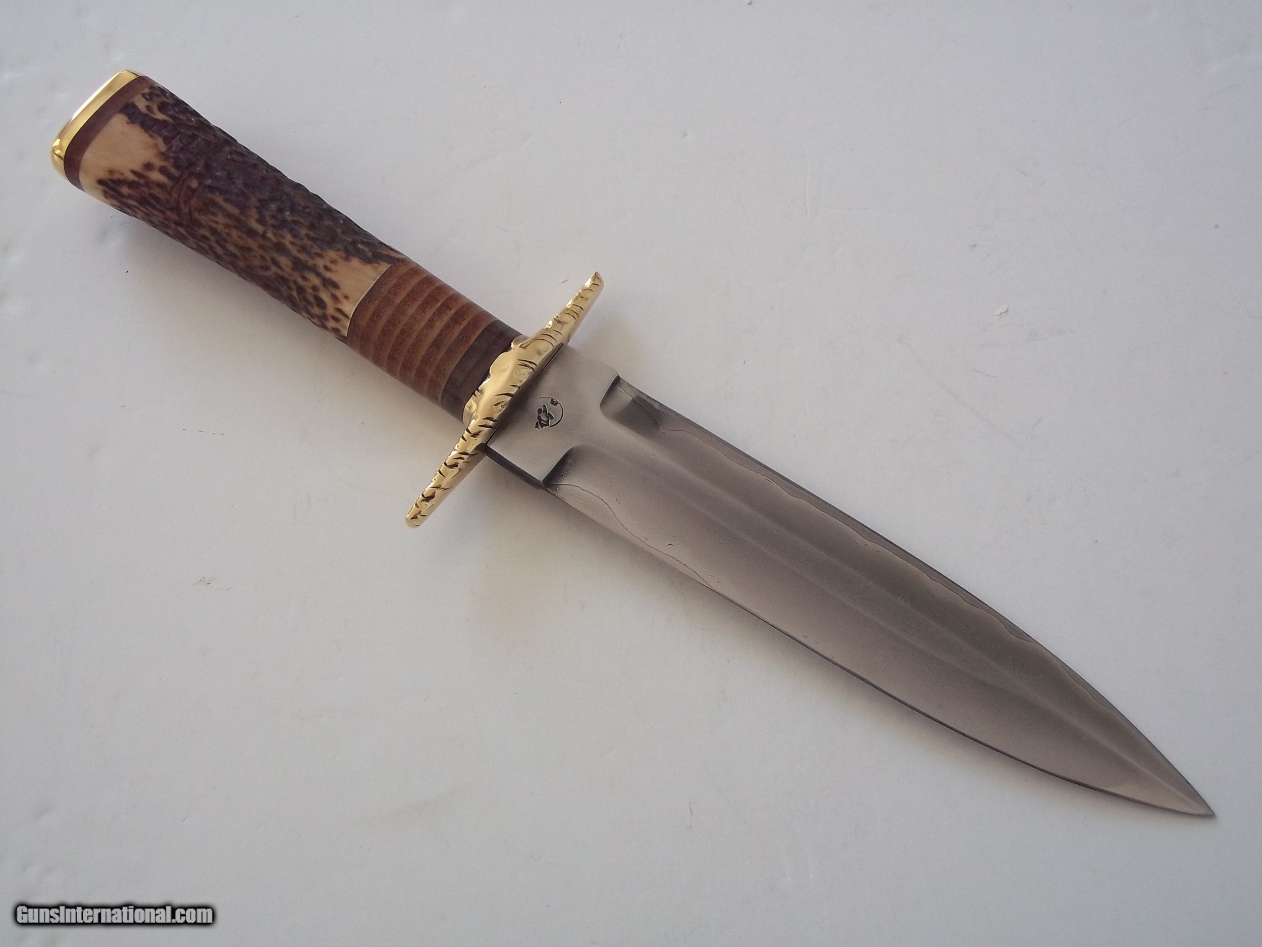 Hunting Dagger Sandwich steel Stag & Leather washers Handle Brass ...