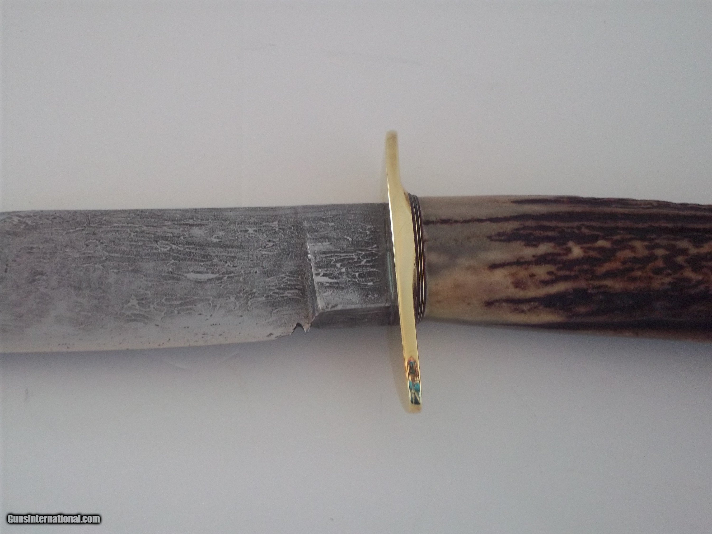 Bill Bagwell "Stygian Damascus" Bowie Brass Guard Stag Handle Wrist ...