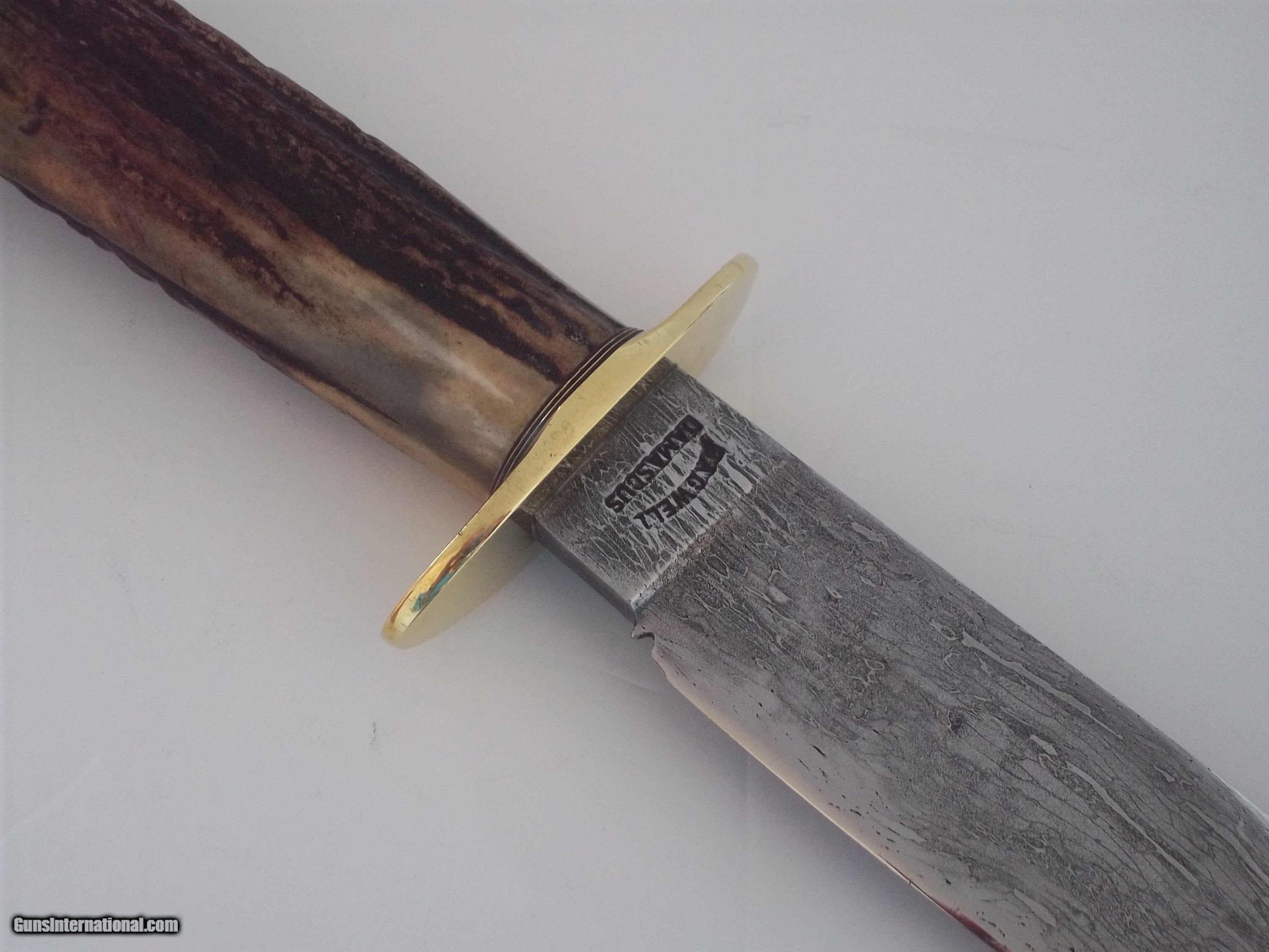 Bill Bagwell "Stygian Damascus" Bowie Brass Guard Stag Handle Wrist ...