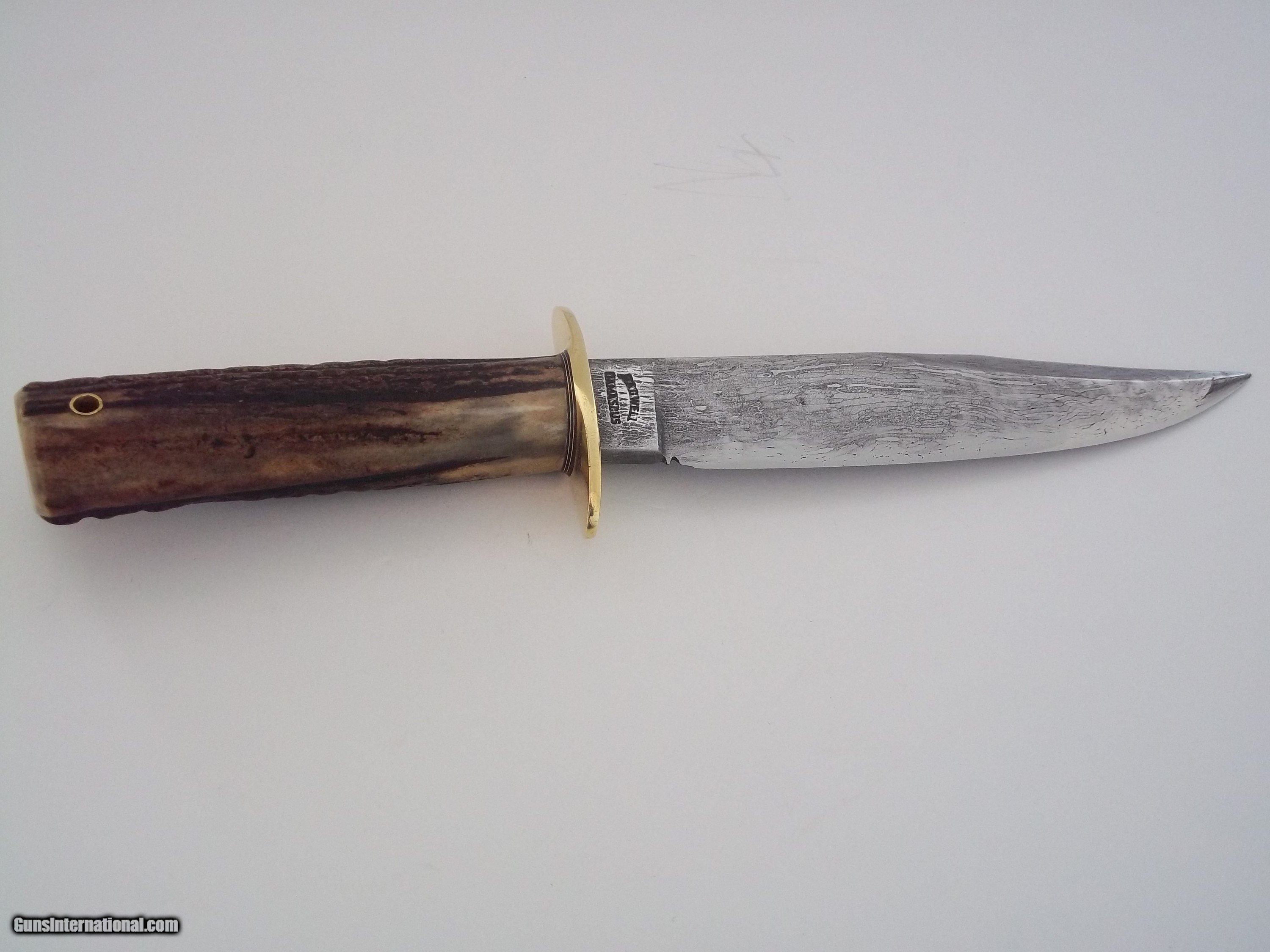 Bill Bagwell "Stygian Damascus" Bowie Brass Guard Stag Handle Wrist ...
