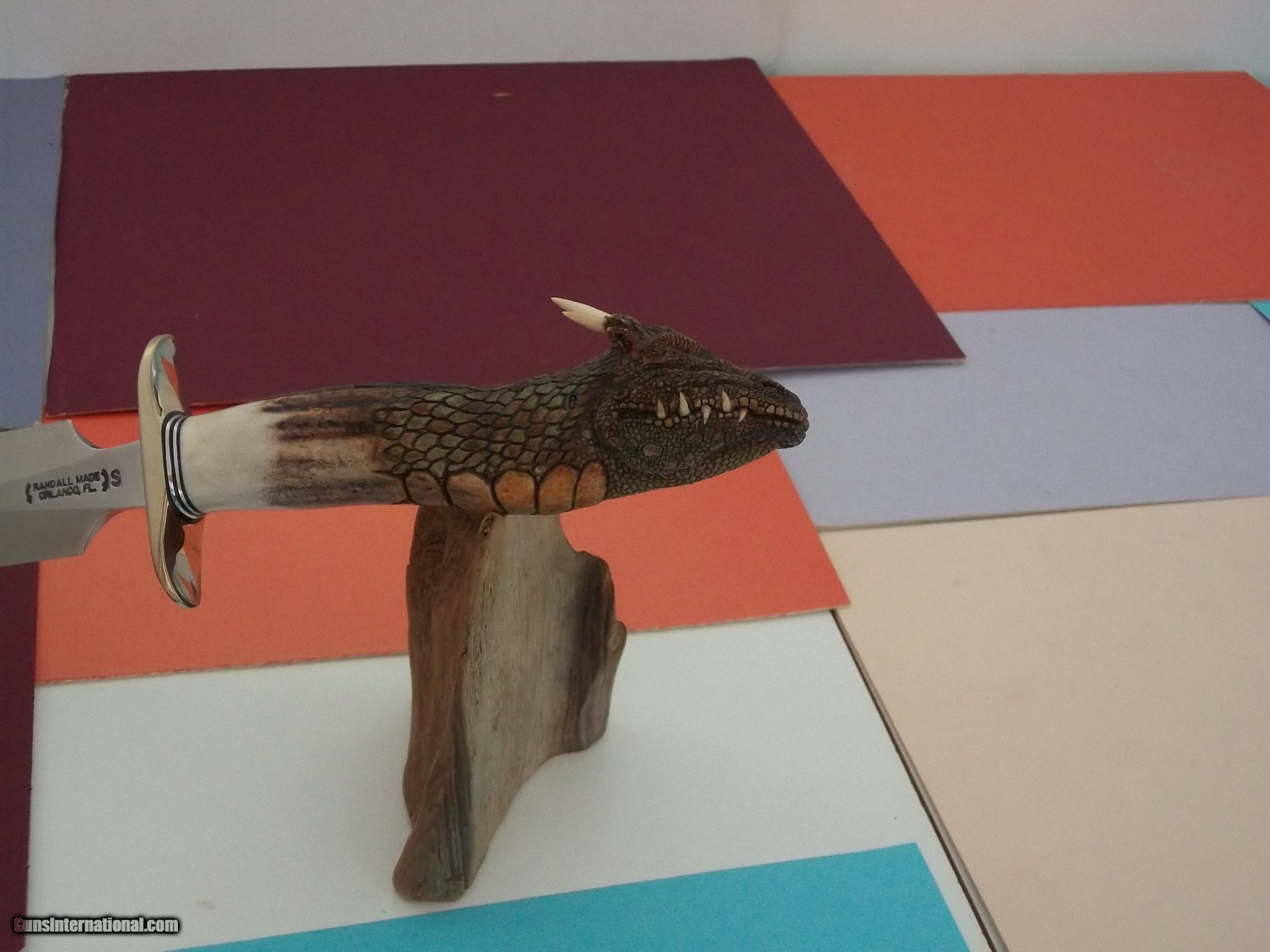 Randall # 2-7" Fighting Stiletto, "TALON DRAGON" carved India Sambar ...