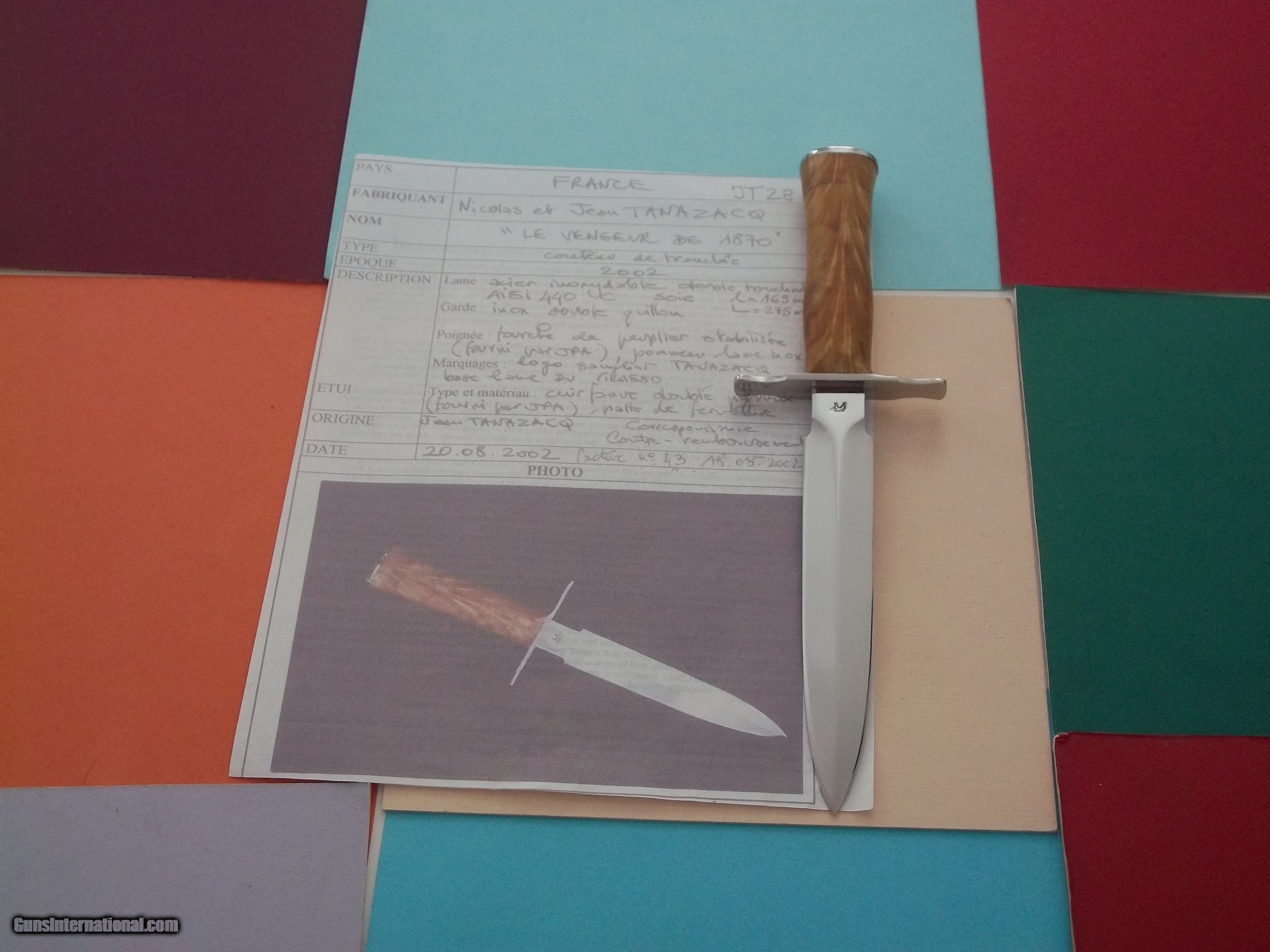 Jean Tanazacq The Dean of French Knifemakers "LE VENGEUR" Prototype Dagger Poplar Wood Handle ...