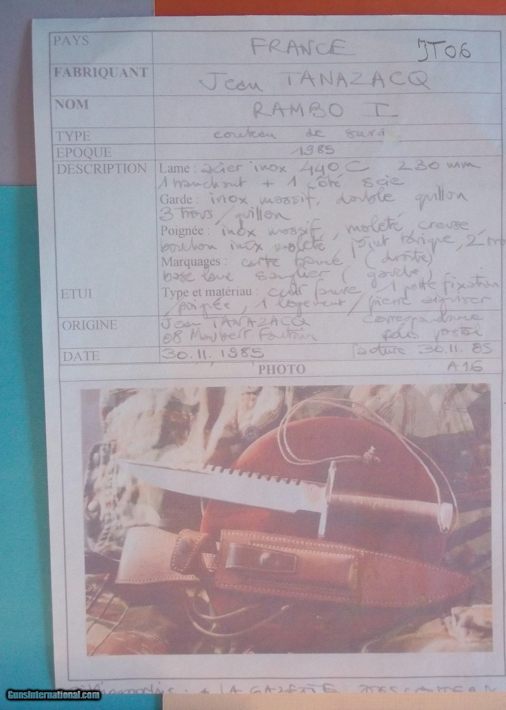 Jean Tanazacq The Dean of French Knifemakers RAMBO 1 Vintage Model Mint ...