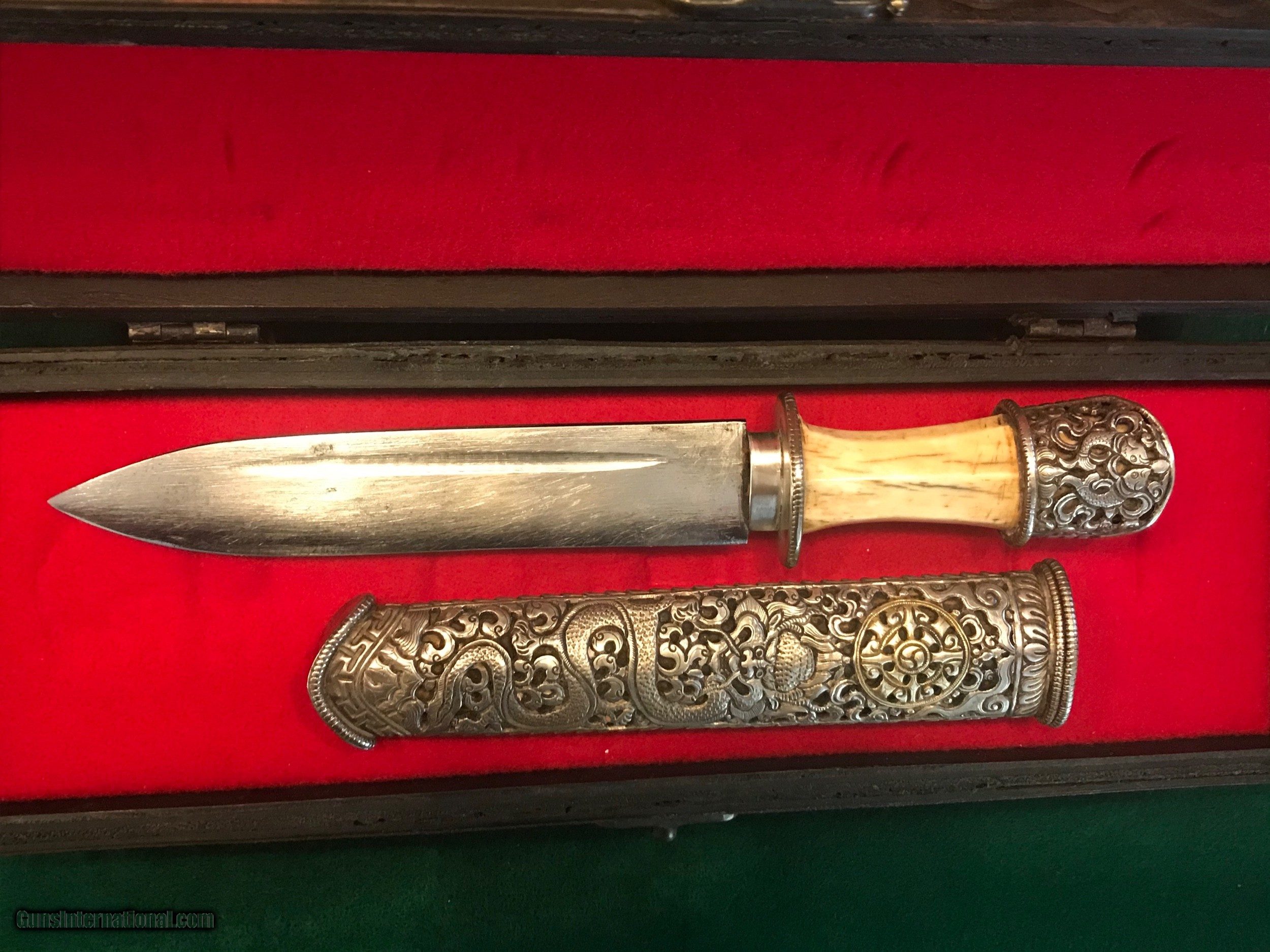 ANTIQUE ORNATE SILVER & BONE KNIFE WITH ORNATE SILVER SHEATH COMES IN A ... ANTIQUE ORNATE SILVER & BONE KNIFE WITH ORNATE SILVER SHEATH COMES IN A ...