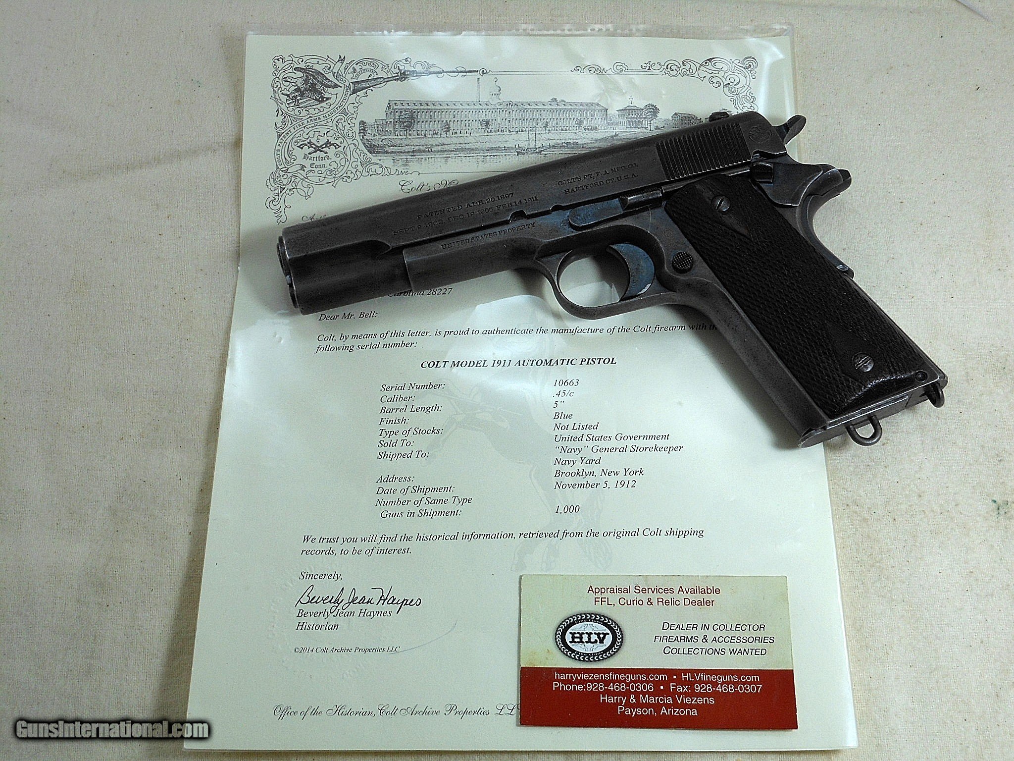 Colt Model 1911 Navy Marked Slide Original 1912 Production With Factory ...