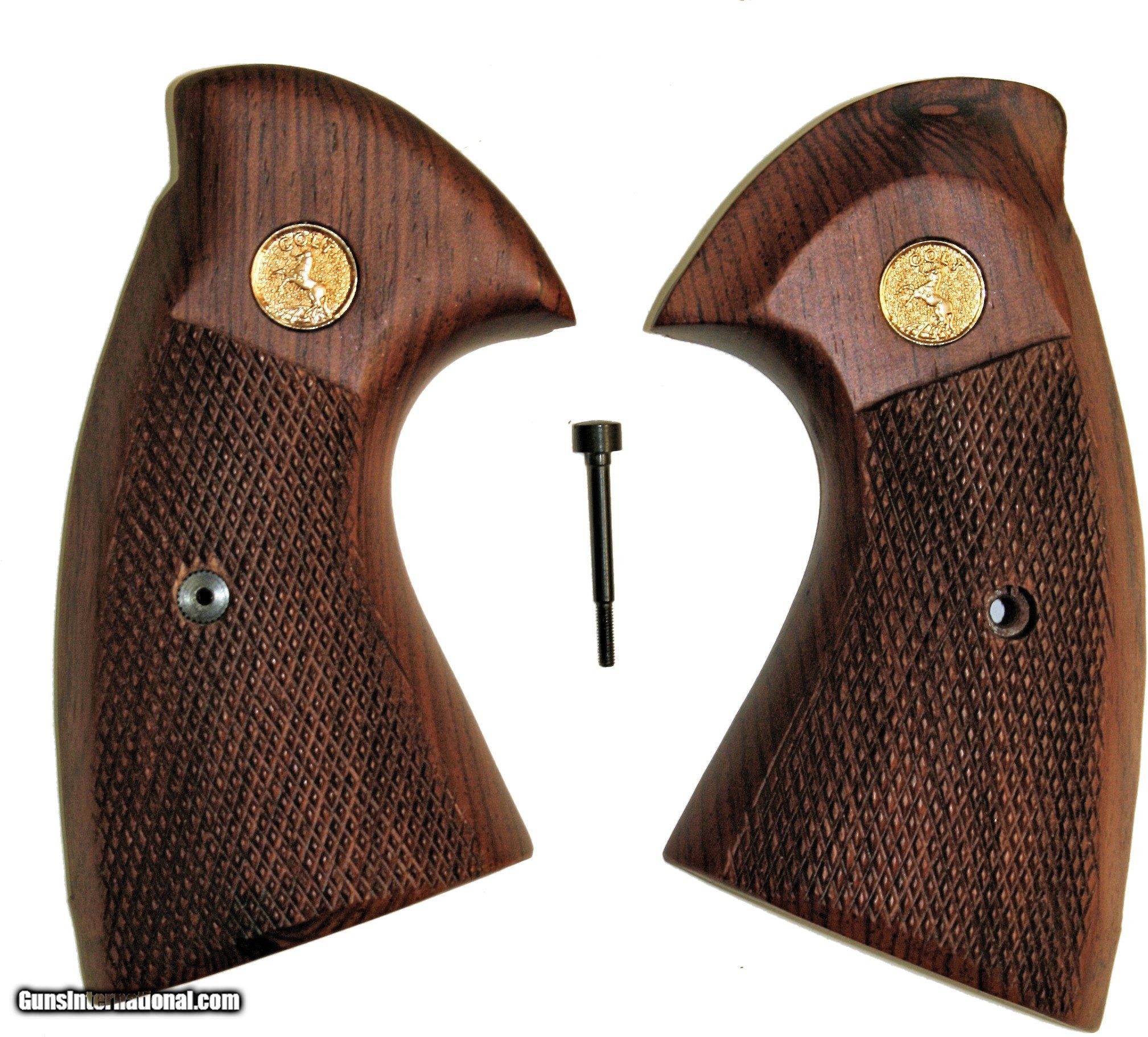 Colt Python Checkered Rosewood Grips With Medallions for sale