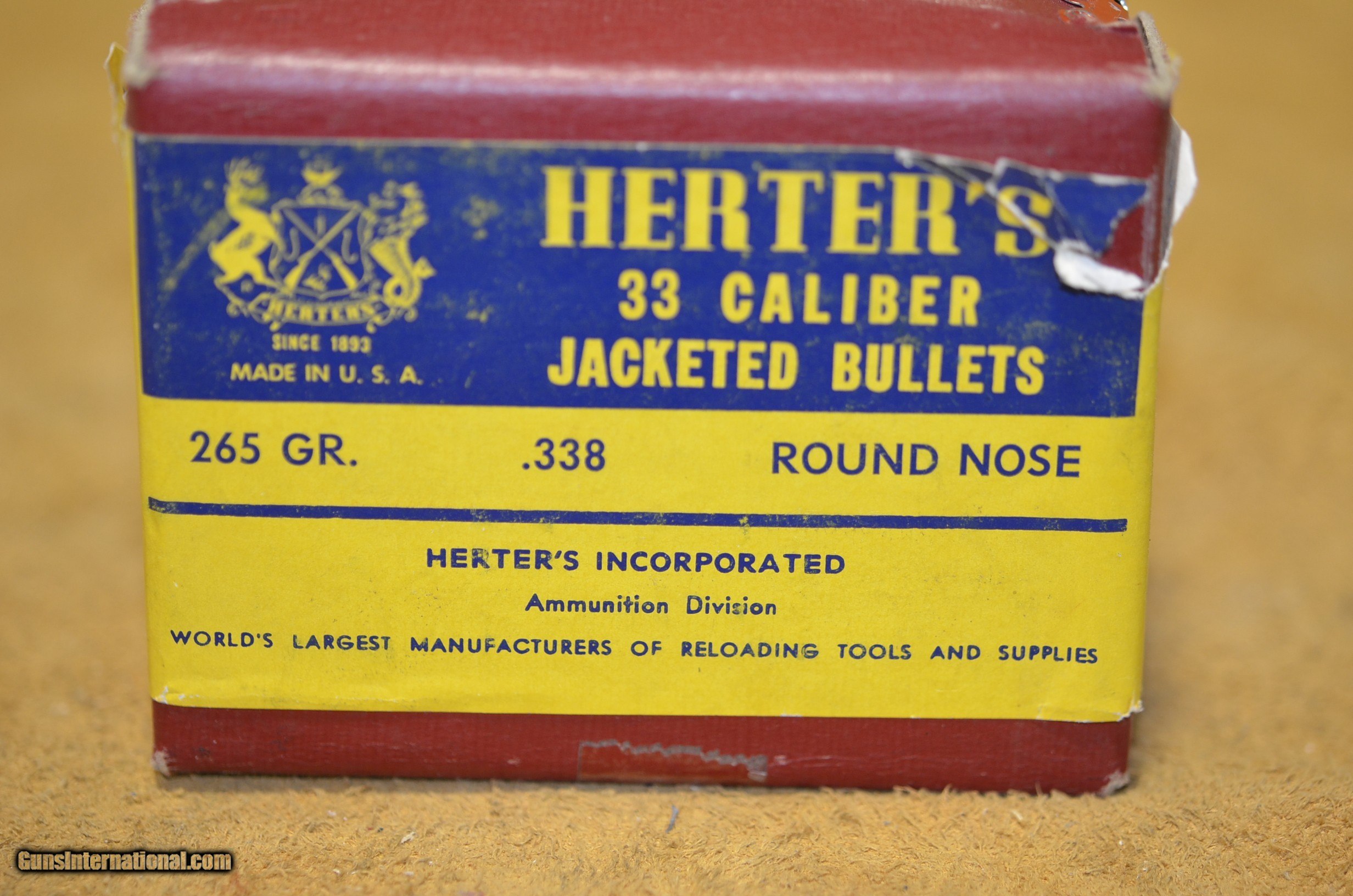 Herters Vintage 338 265 grain Jacketed Round Nose Bullets NOS box of 100