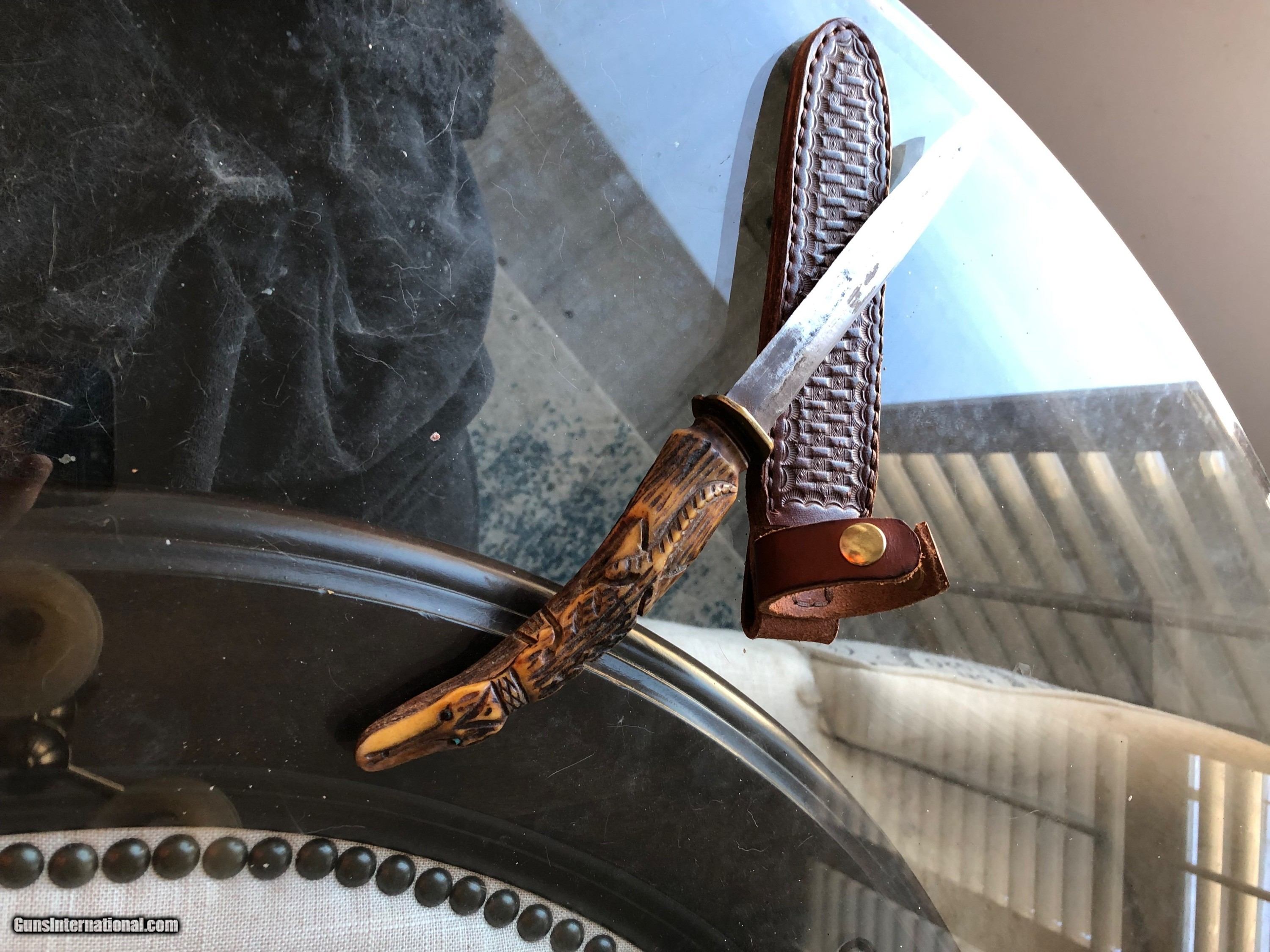 Civil War Era Dagger Carved Stag Grips - Alligator - No Maker on Blade