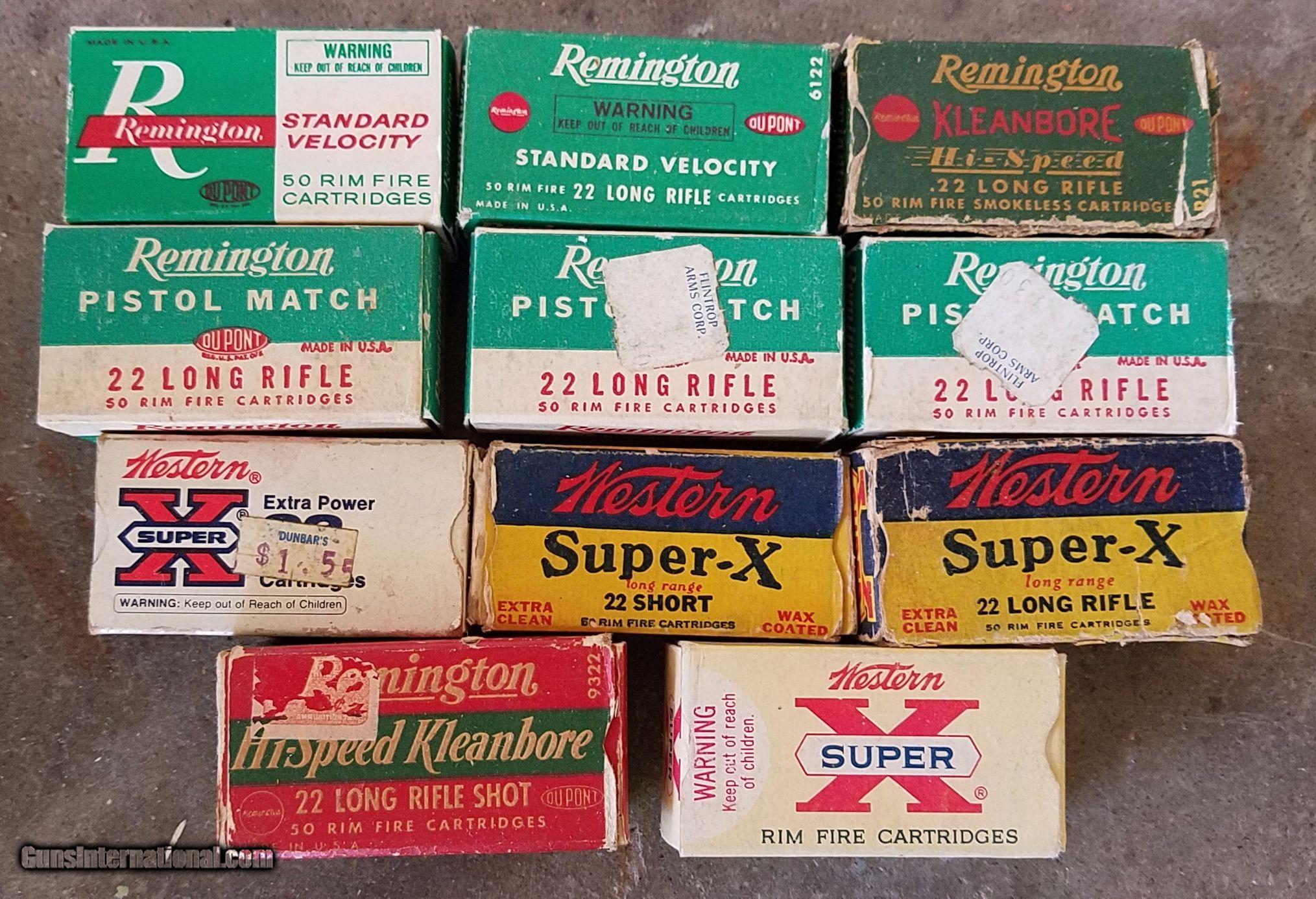 Remington & Winchester Vintage 22 Ammo..11 varied full boxes..