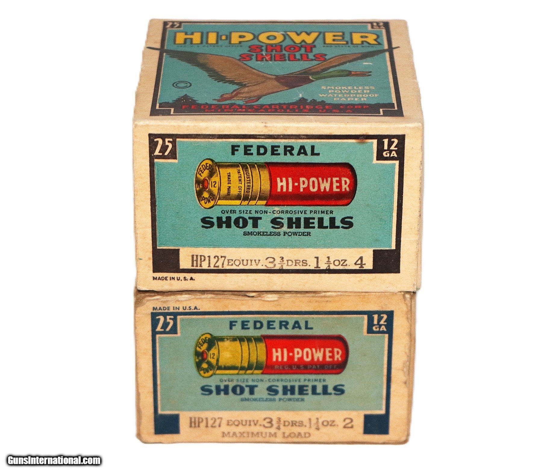 Federal Hi-Power 12 Gauge Vintage Shot Shell Boxes - 50 Rounds for sale