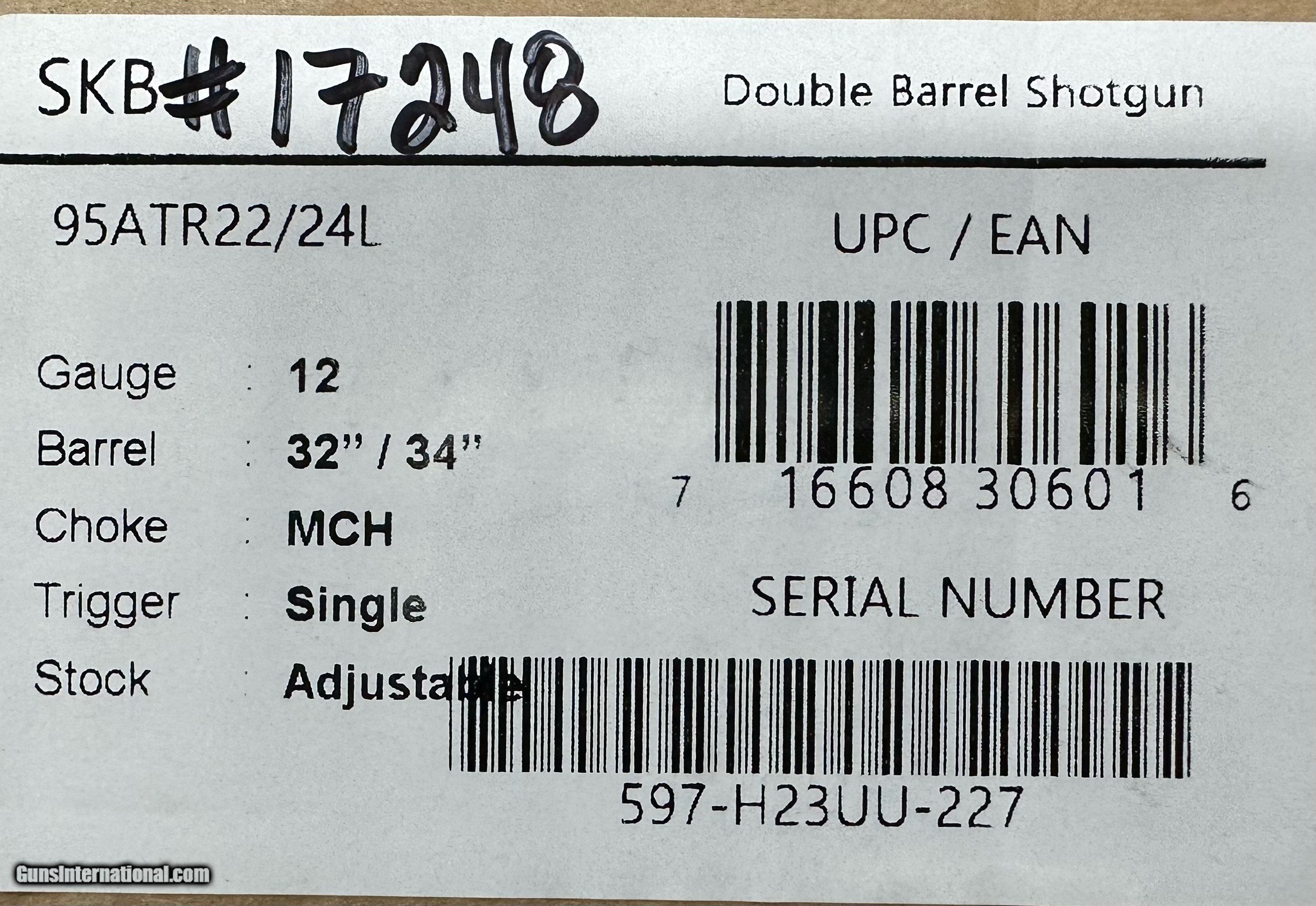 SKB 95ATR Trap Combo 12ga 32"/34" Barrel Set Left Hand