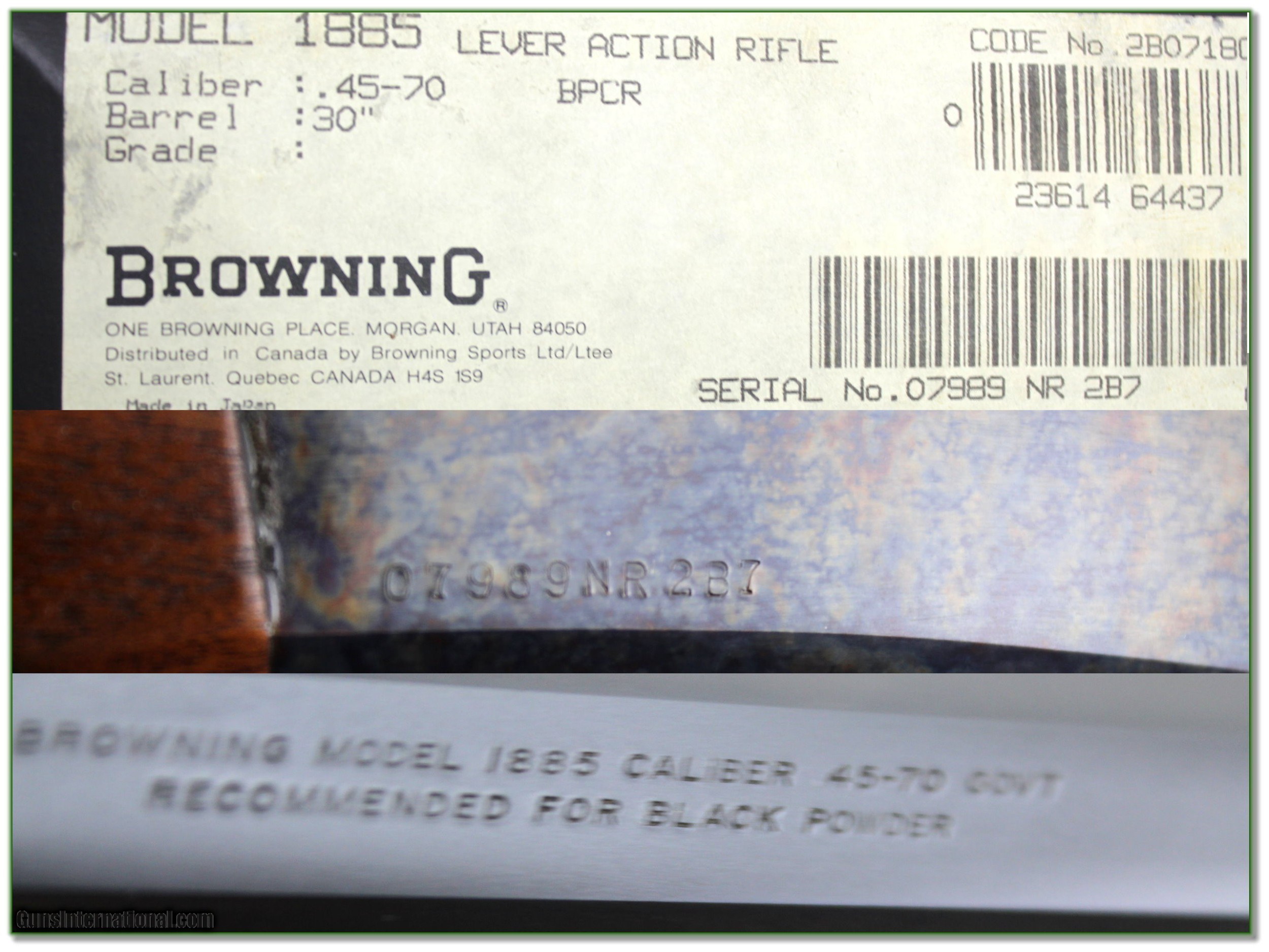 Browning 1885 45-70 BPCR 30in, case colored NIB
