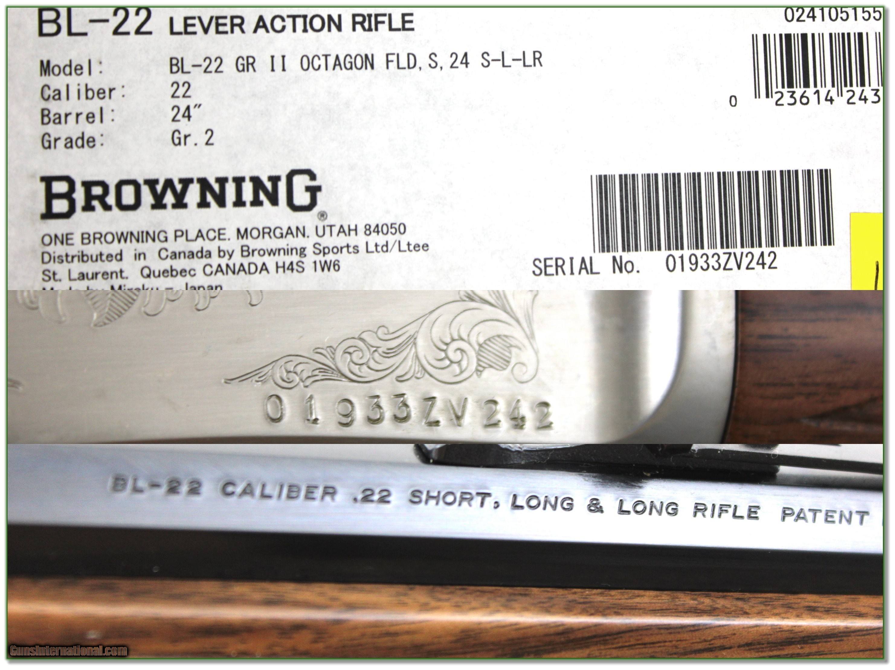 Browning BL-22 BL 22 Grade 2 Satin Nickel, 22lr, 24" Octagon NIB