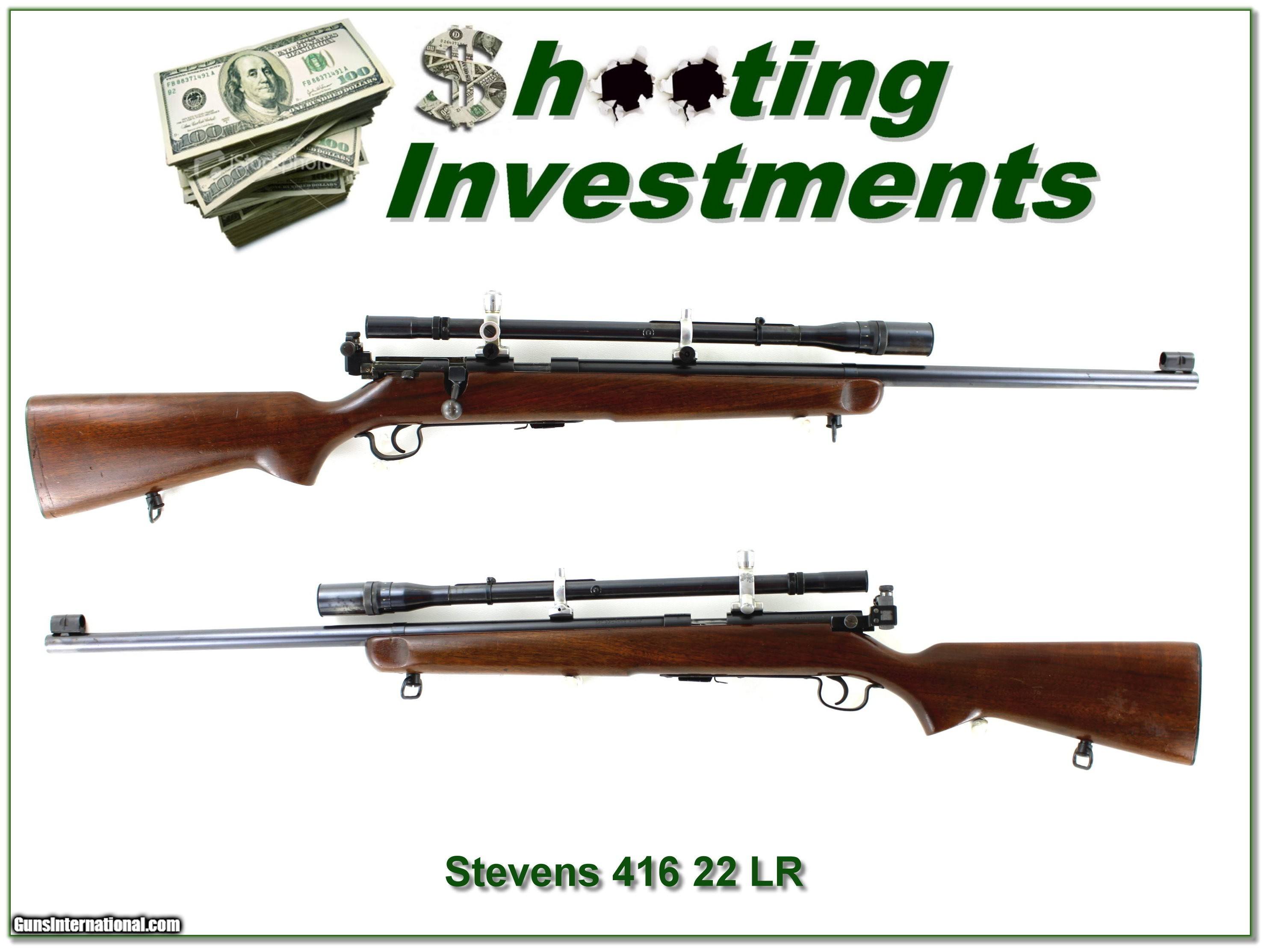 Vintage Stevens 416 Bolt Action Target 22 LR with 10X Unertl scope for sale