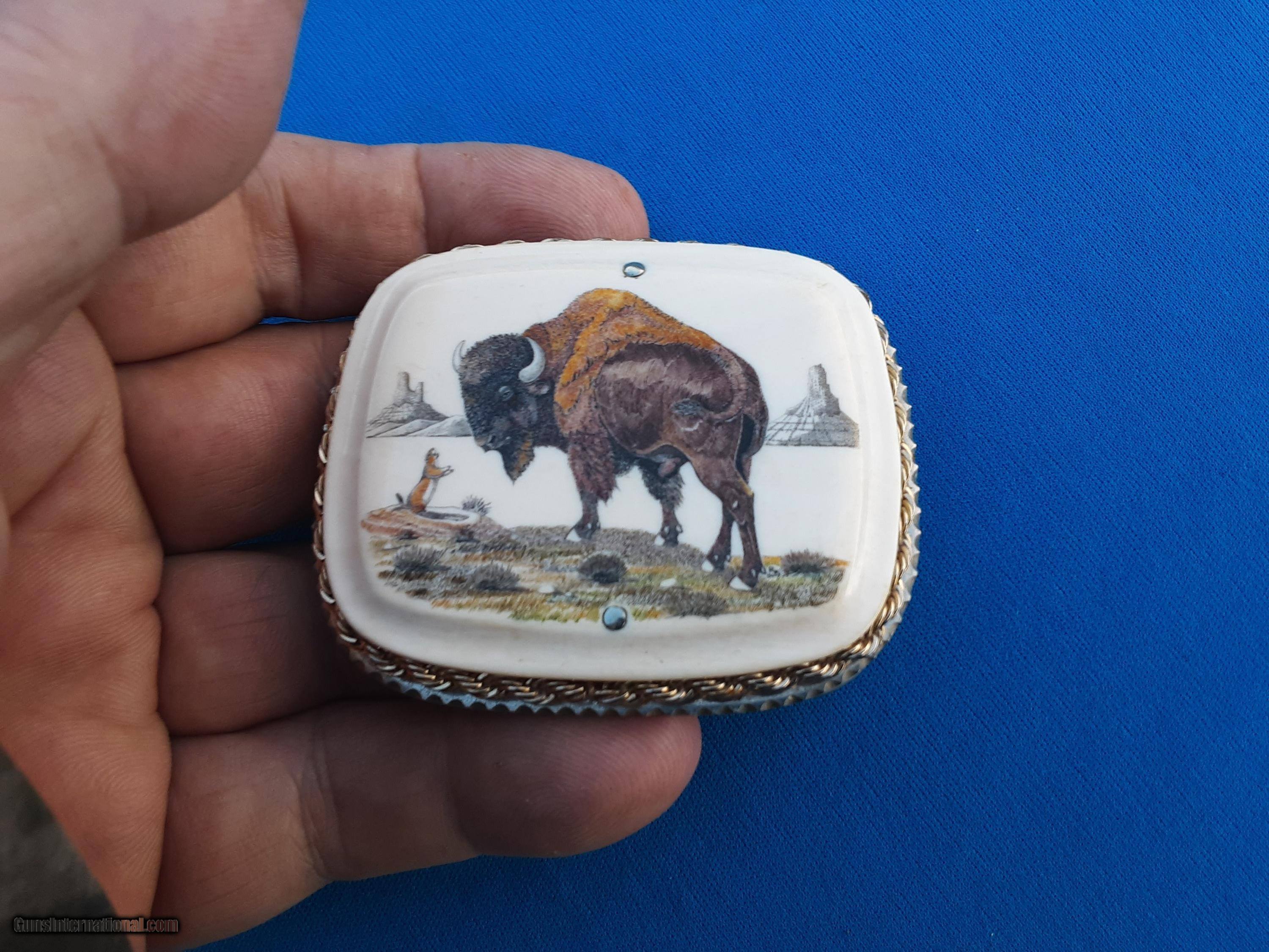 Rick Bowles Scrimshaw Belt Buckle Bison