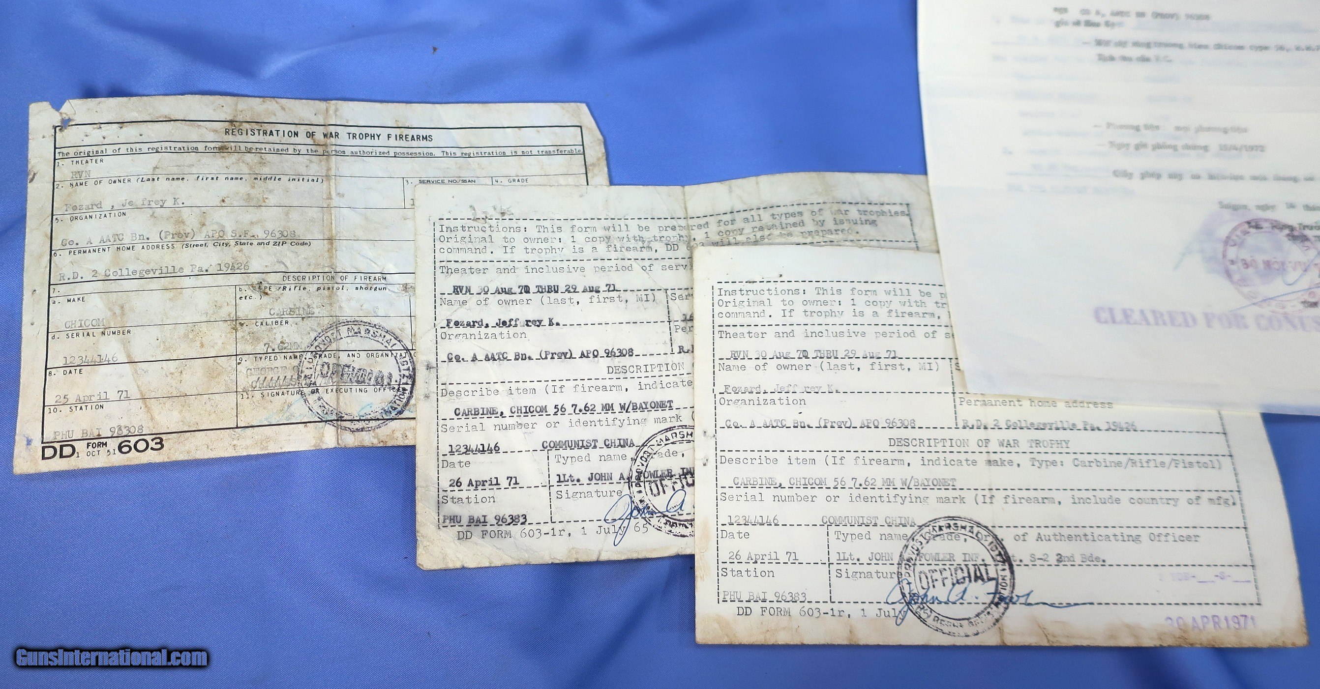 Chinese Chicom Type 56 SKS Factory 26 Vietnam Capture w/Capture Papers ...