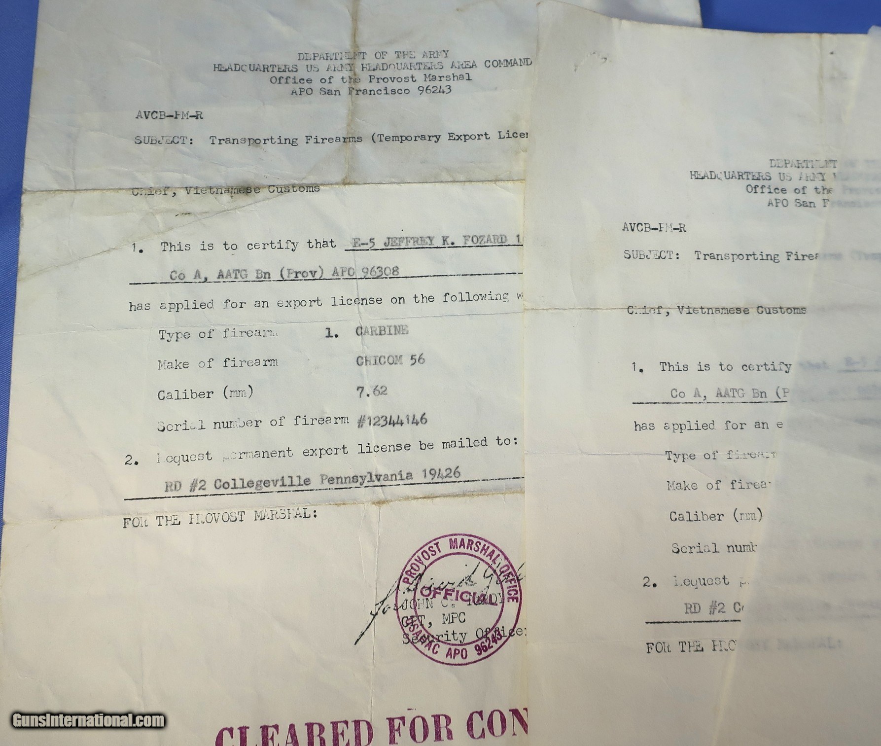 Chinese Chicom Type 56 SKS Factory 26 Vietnam Capture w/Capture Papers ...