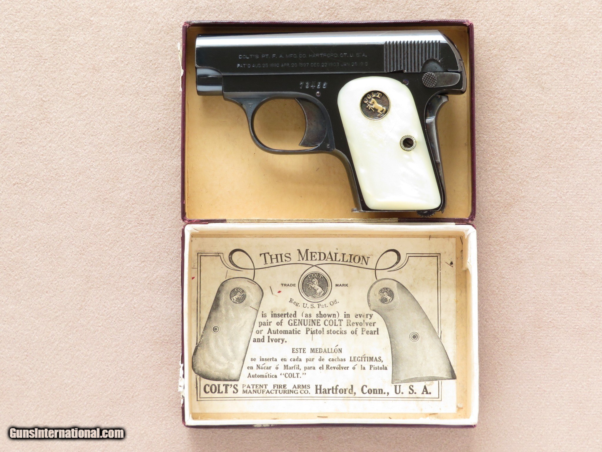 Colt Model 1908, Pearl Grips, Cal. .25 ACP, 1912 Vintage