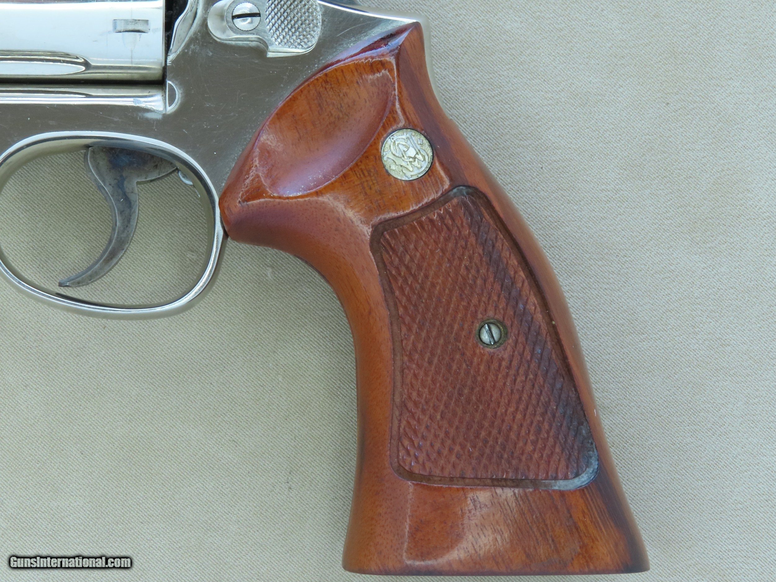 1976 Vintage Nickel Smith & Wesson Model 19-3 .357 Magnum Revolver w/ 4" Barrel & Target Hammer ...