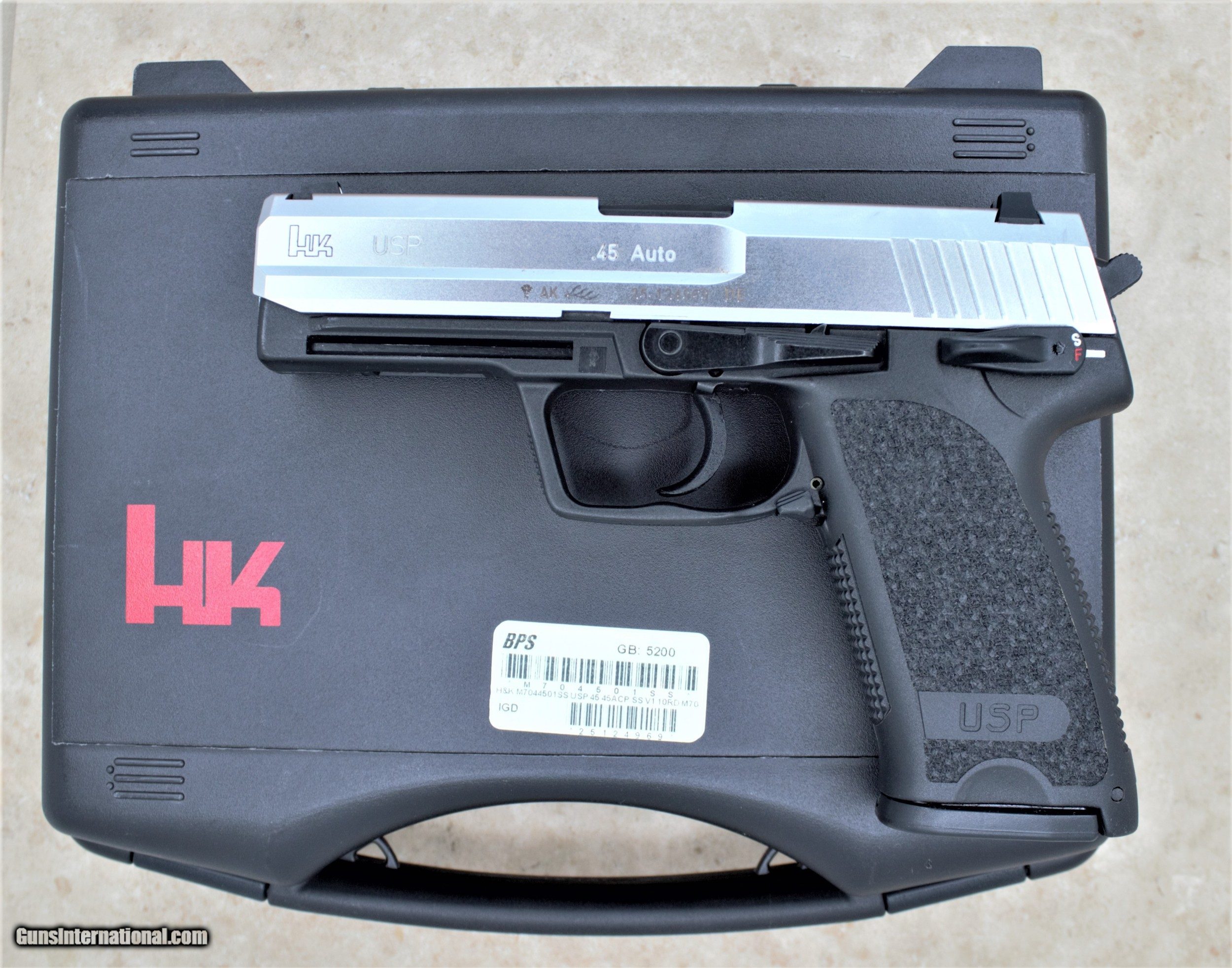 HK USP STAINLESS PISTOL IN 45 ACP WITH MATCHING BOX AND PAPERWORK **MINT**