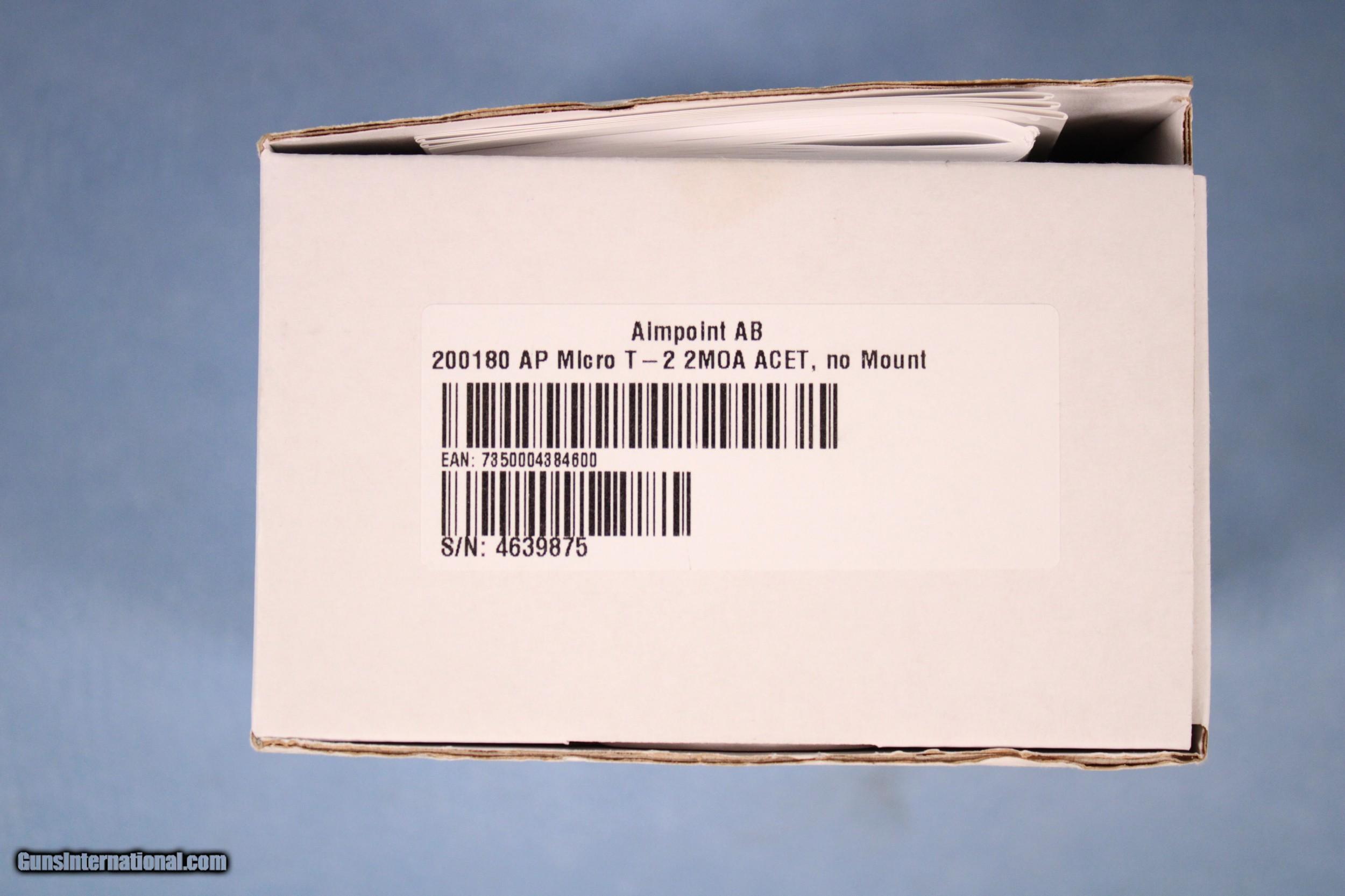 LNIB Aimpoint T-2 Micro Red Dot with 2 MOA dot & Factory Box, Paperwork ...