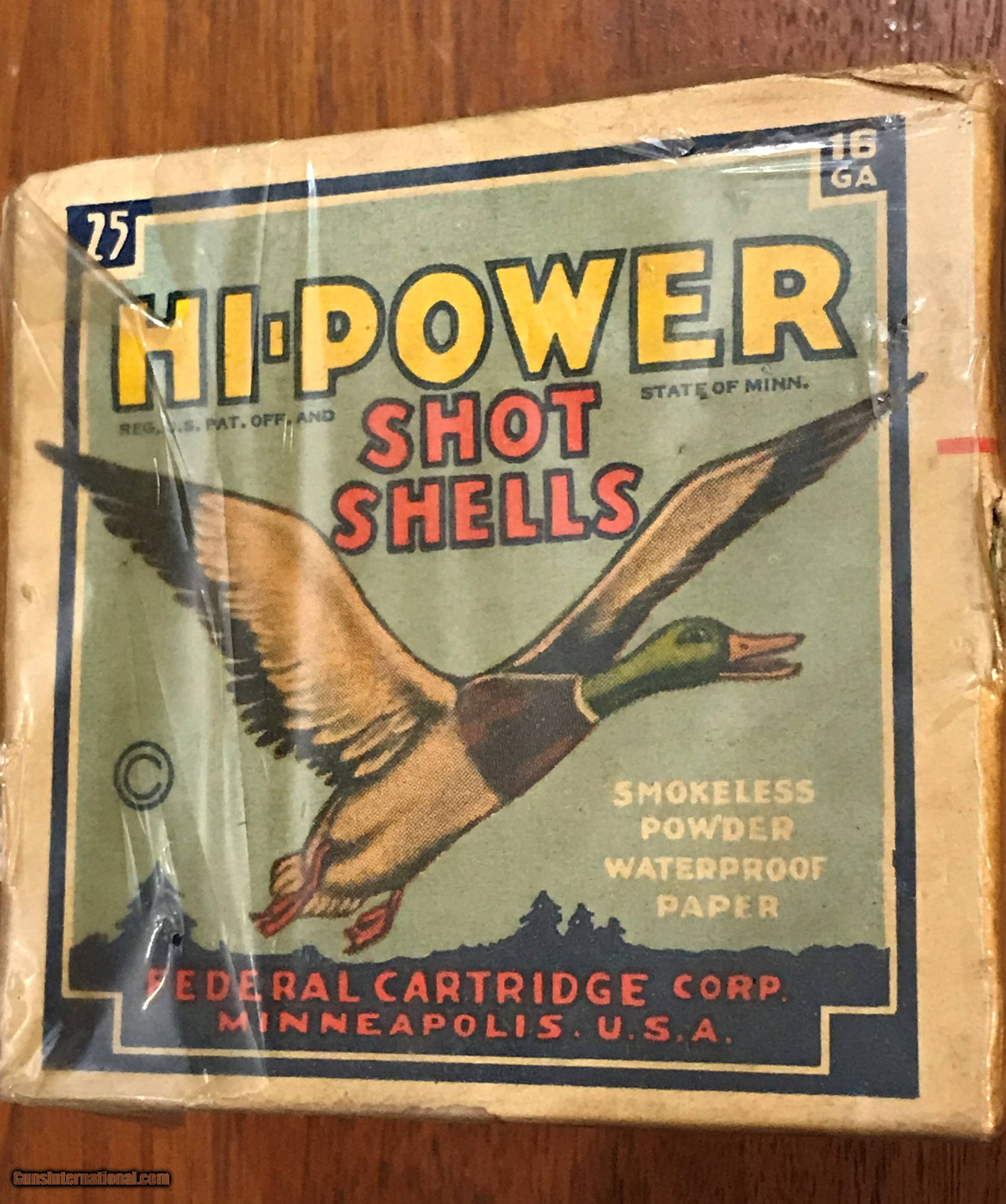 Federal Hi-Power Shot Shells - Vintage 16 ga full box