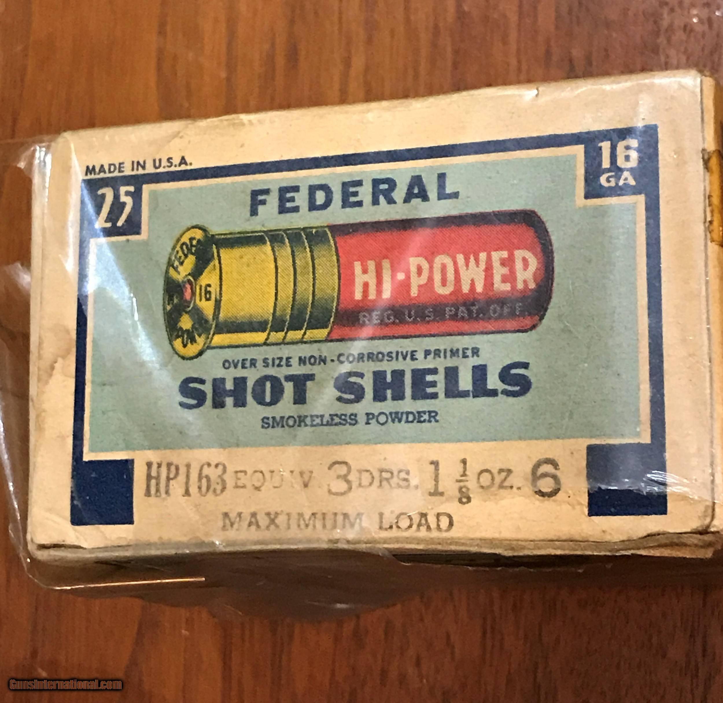Federal Hi-Power Shot Shells - Vintage 16 ga full box