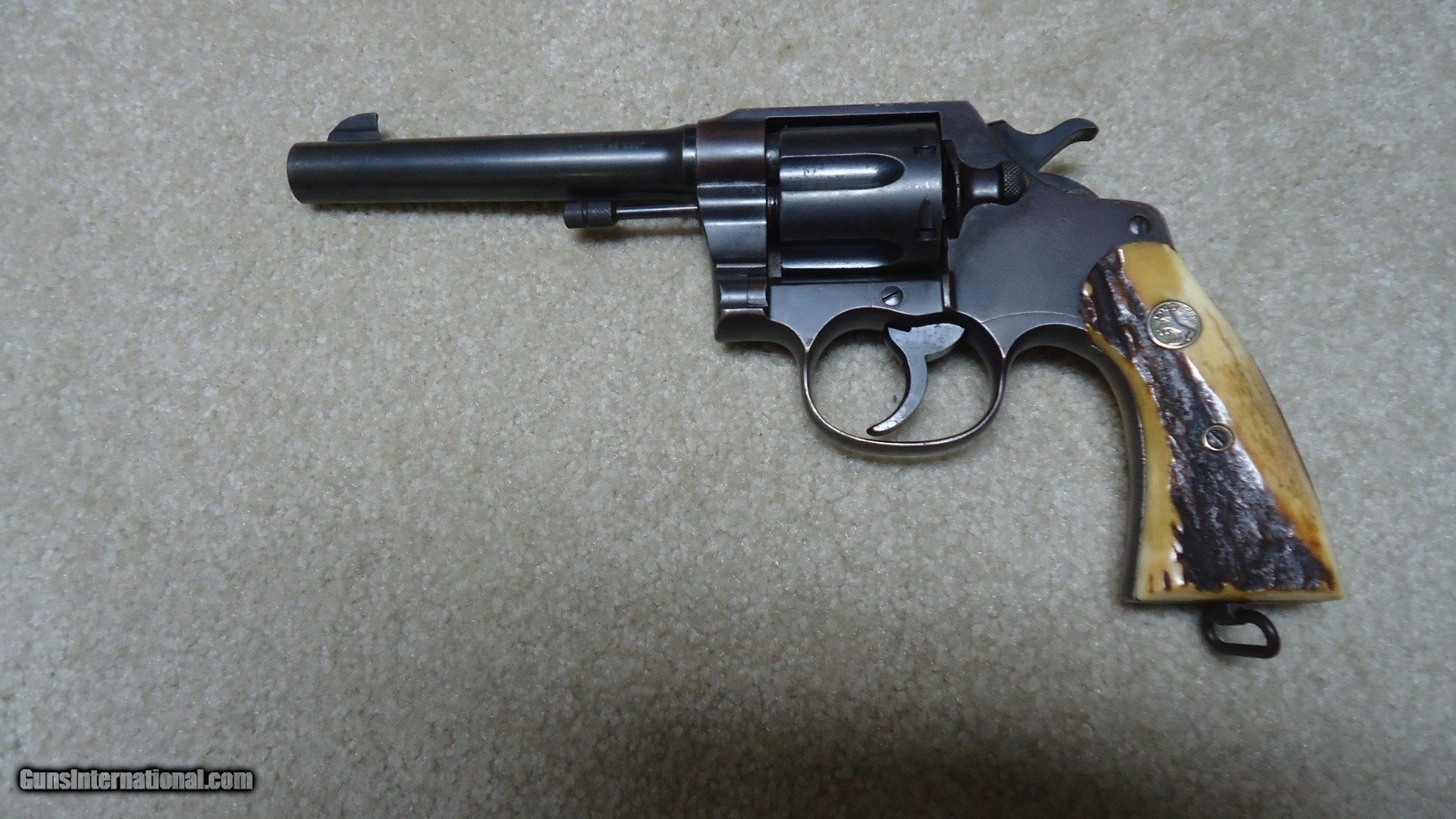 NEW SERVICE .45 COLT, COLT MEDALLION STAG GRIPS, MADE 1937