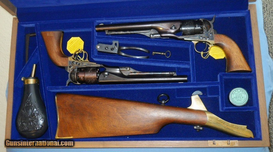 * Vintage PAIR COLT 1860 ARMY CALVERY REVOLVERS WITH STOCK & ACCESSORIES