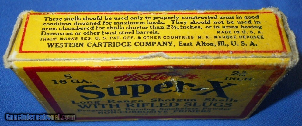 * Vintage 16 Ga. WESTERN SUPER X RIFLE SLUGS YELLOW RED BOX