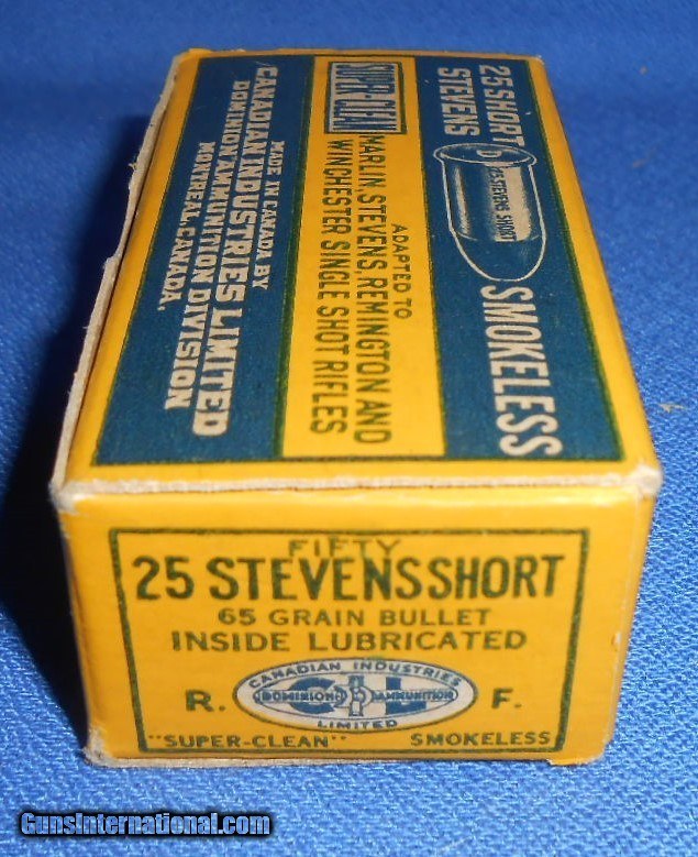 Vintage AMMO CANADIAN INDUSTRIES .25 STEVENS RF SHORT EARLY BOX