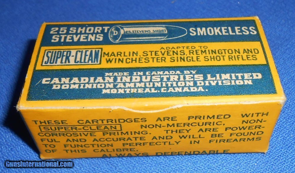 Vintage AMMO CANADIAN INDUSTRIES .25 STEVENS RF SHORT EARLY BOX