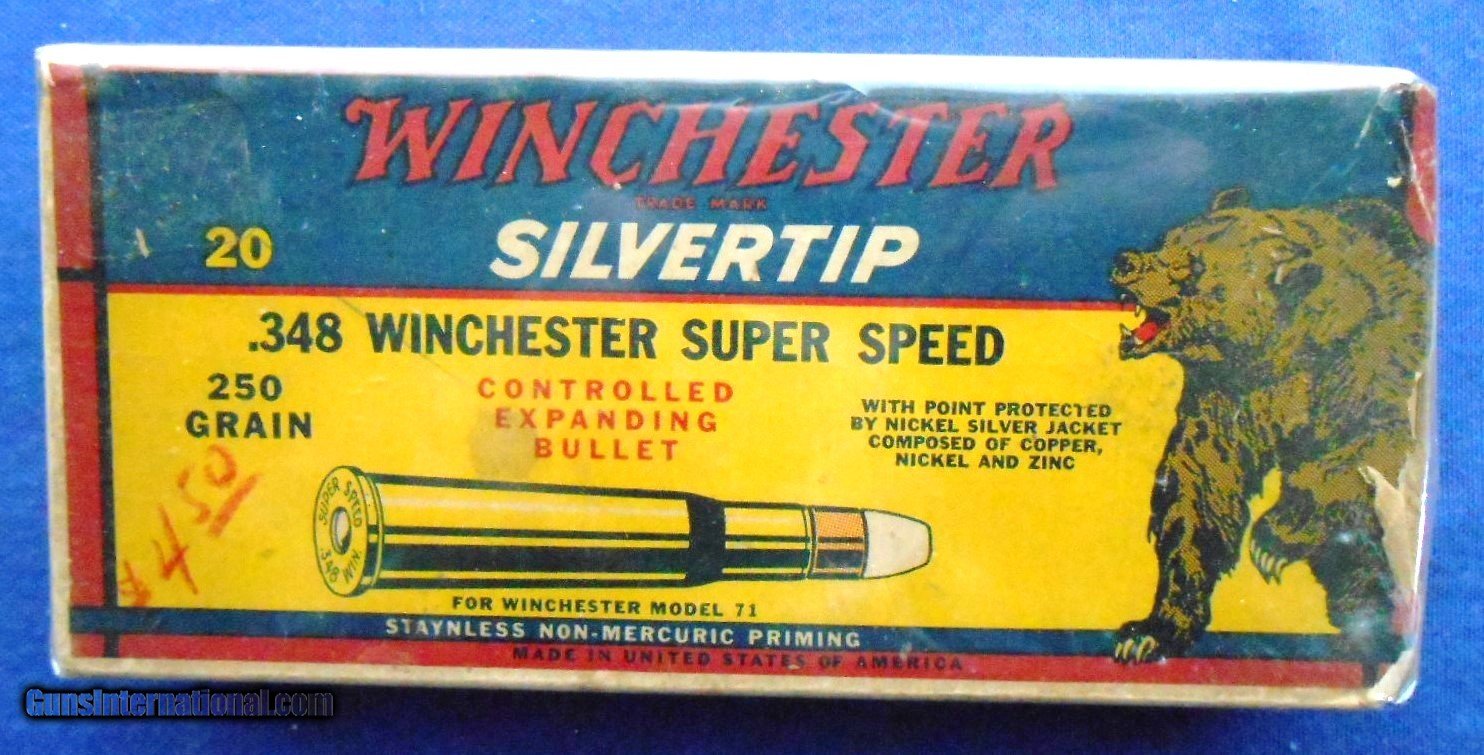 Vintage 1940s WINCHESTER GRIZZLEY BEAR .348 AMMO